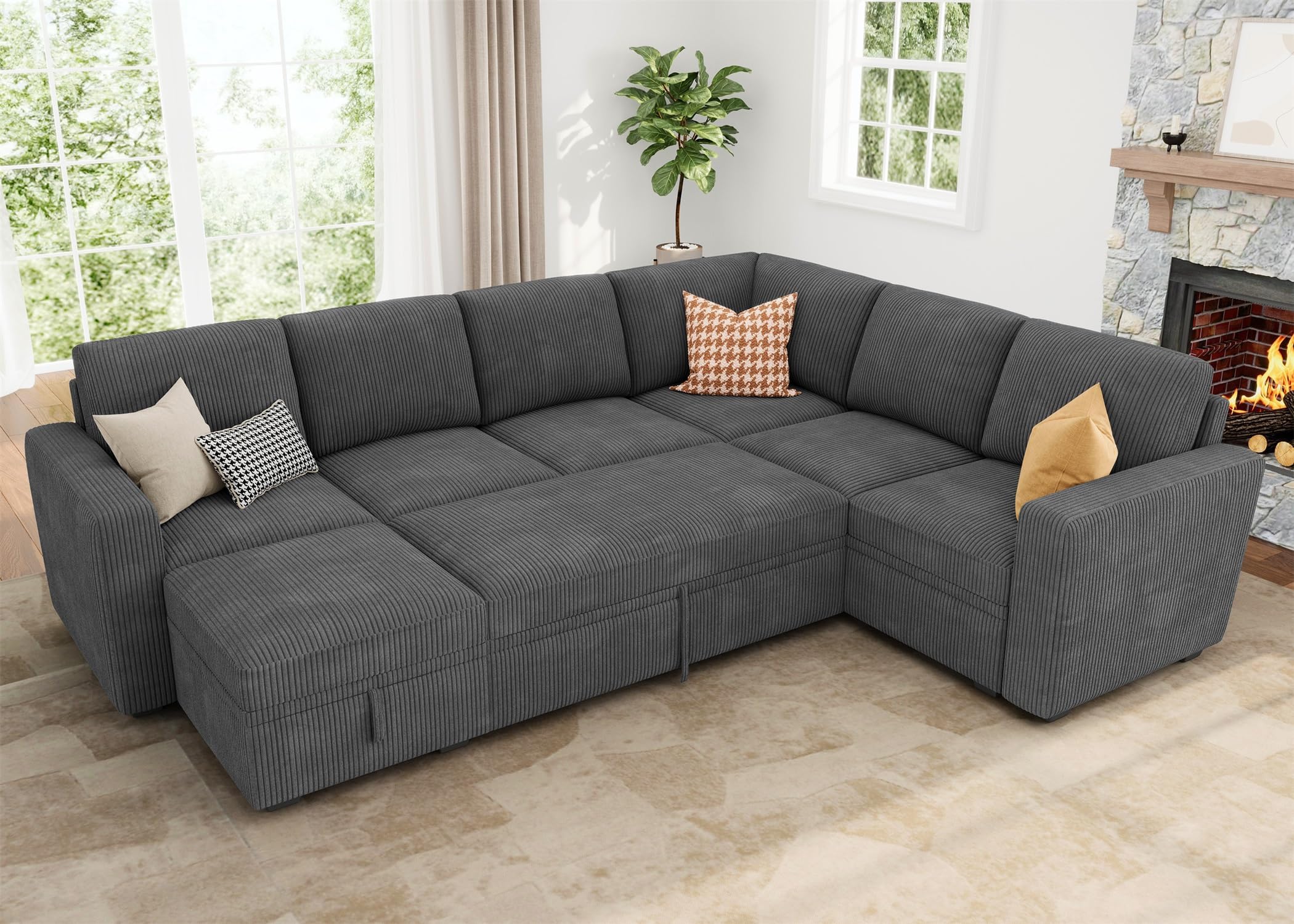 Amazon.com: HONBAY Modular Sectional Couch with Storage, U Shape ...