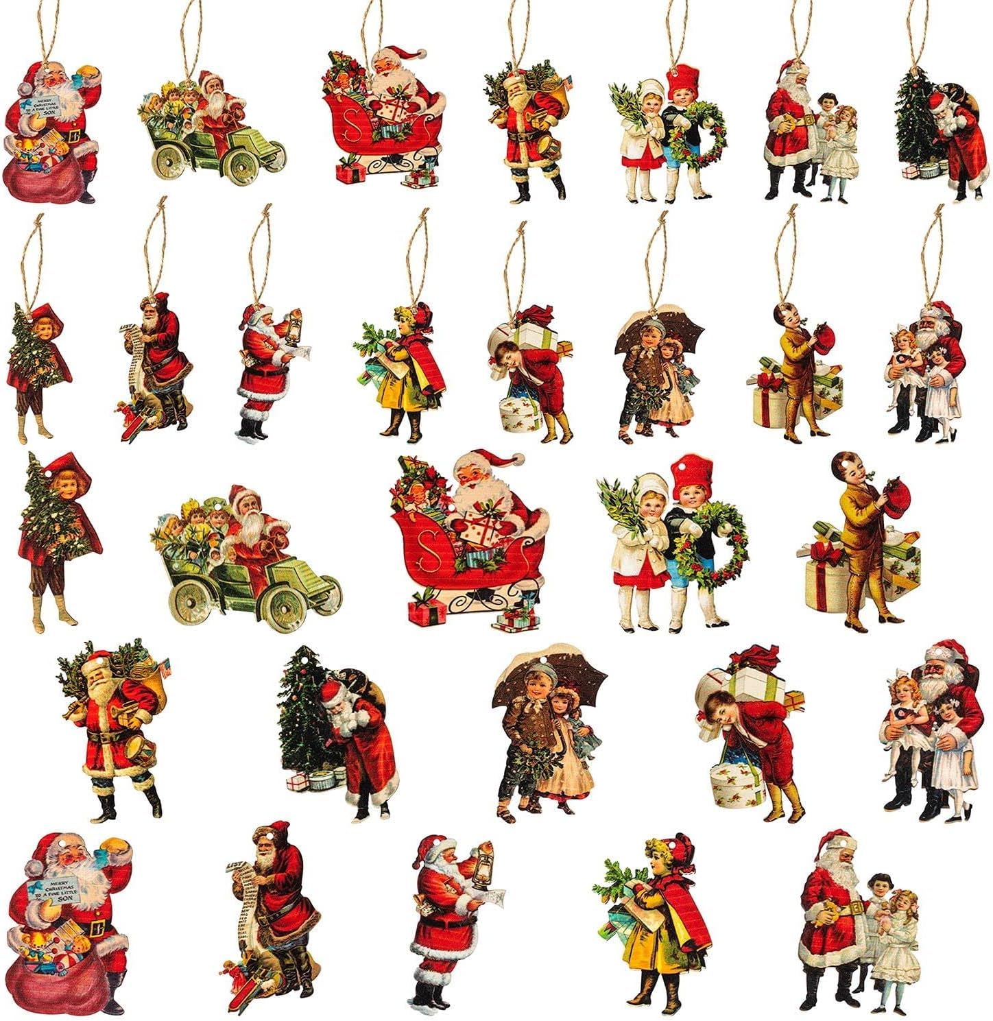 46 Pcs Christmas Victorian Style Wood Ornaments Decorations, Vintage ...
