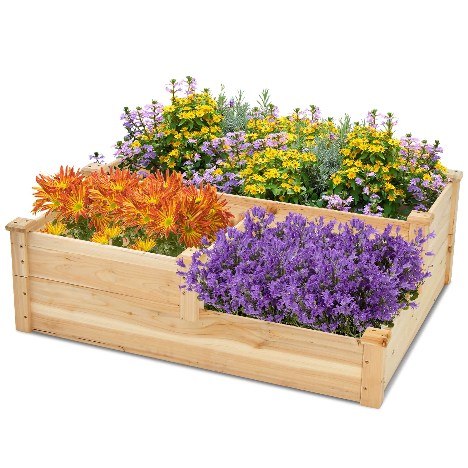 Amazon.com: HAPPYGRILL 3-Tier Raised Garden Bed, Wood Elevated Flower ...
