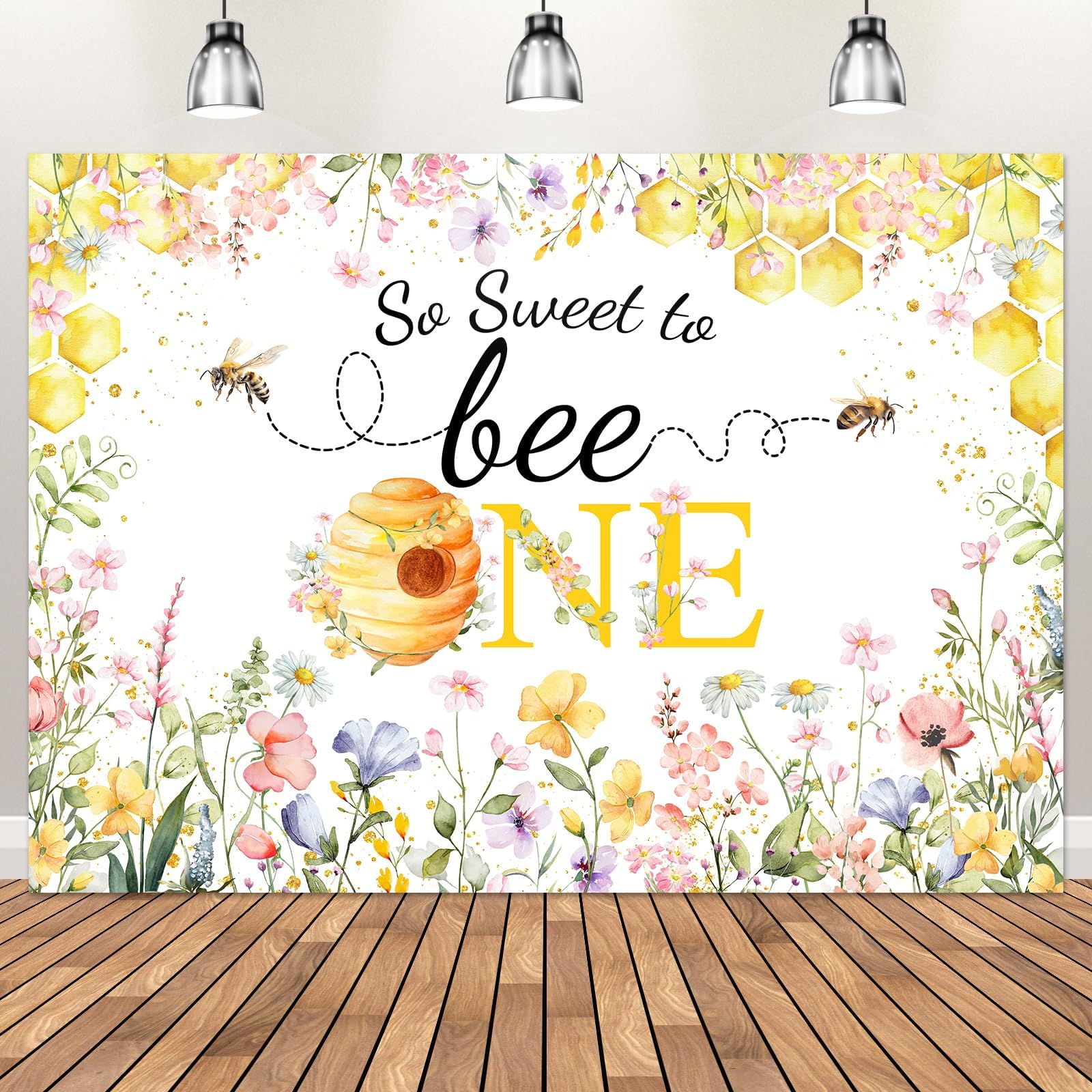 Amazon.com : Rsuuinu 1st Birthday Backdrop Bee Yellow Floral Our Little ...