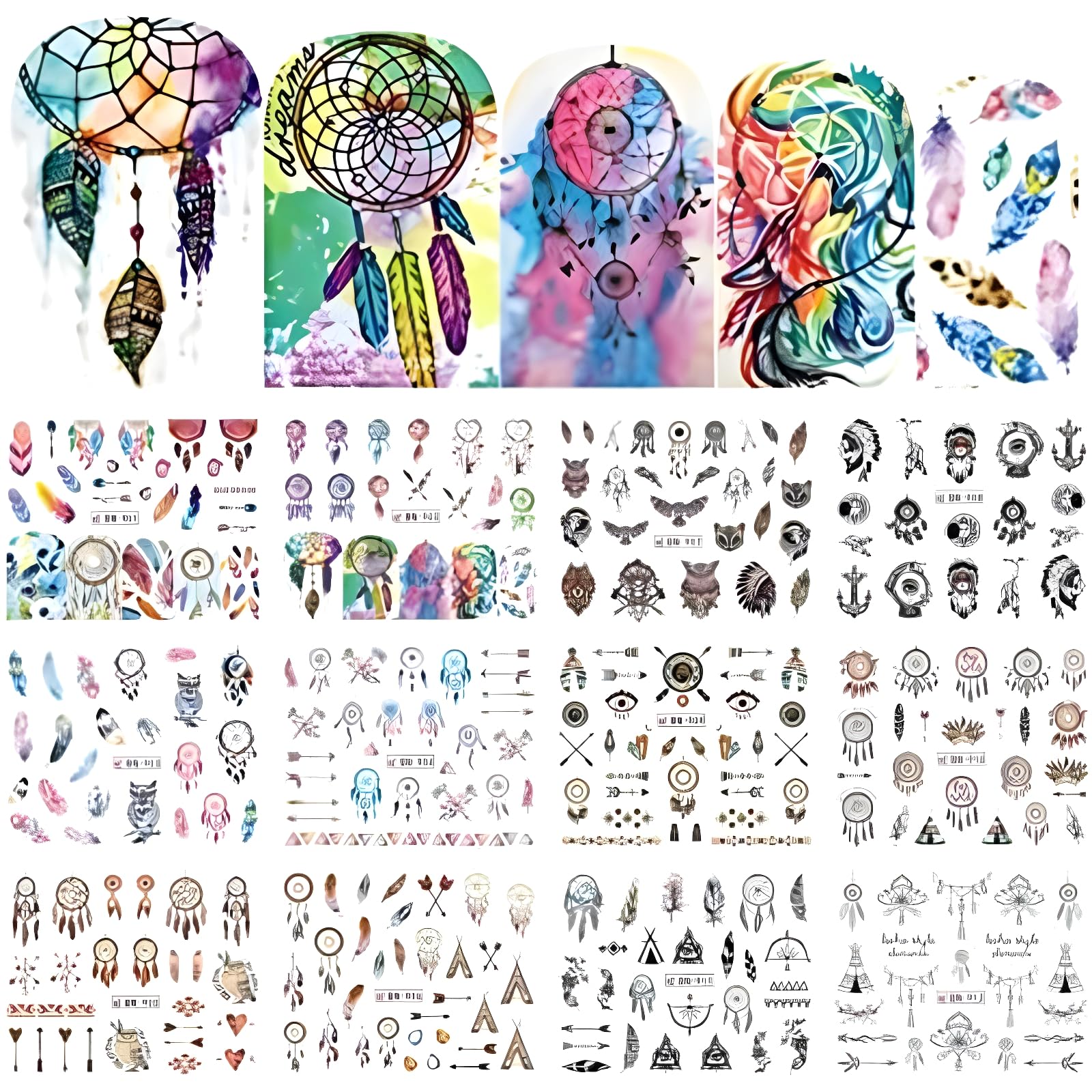 Amazon.com: 12 Sheets Feather Nail Art Stickers Water Transfer Nail ...