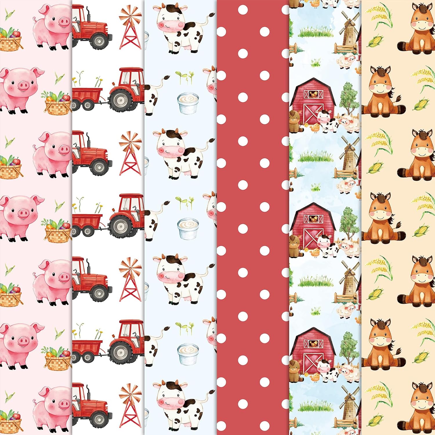 Amazon.com: FYSUIMU 6Pcs Farm Animal Cotton Fabric Bundles Cartoon ...