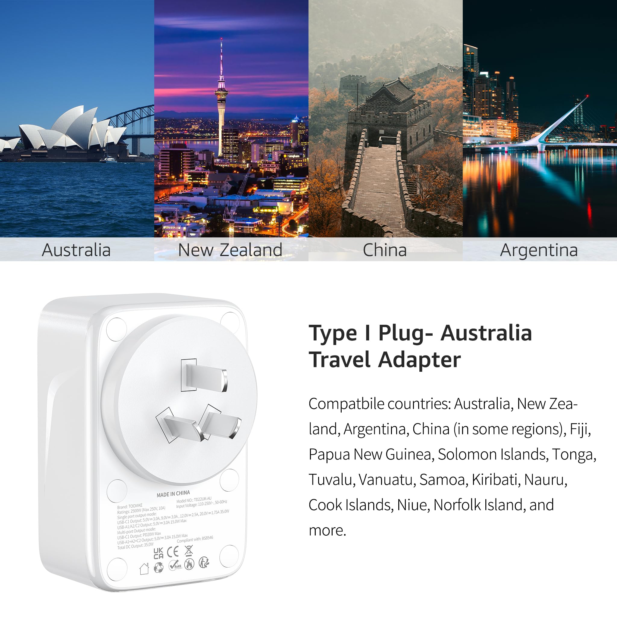 UK to Australia Plug Adapter, Australian China Travel Adapter PD 35W ...