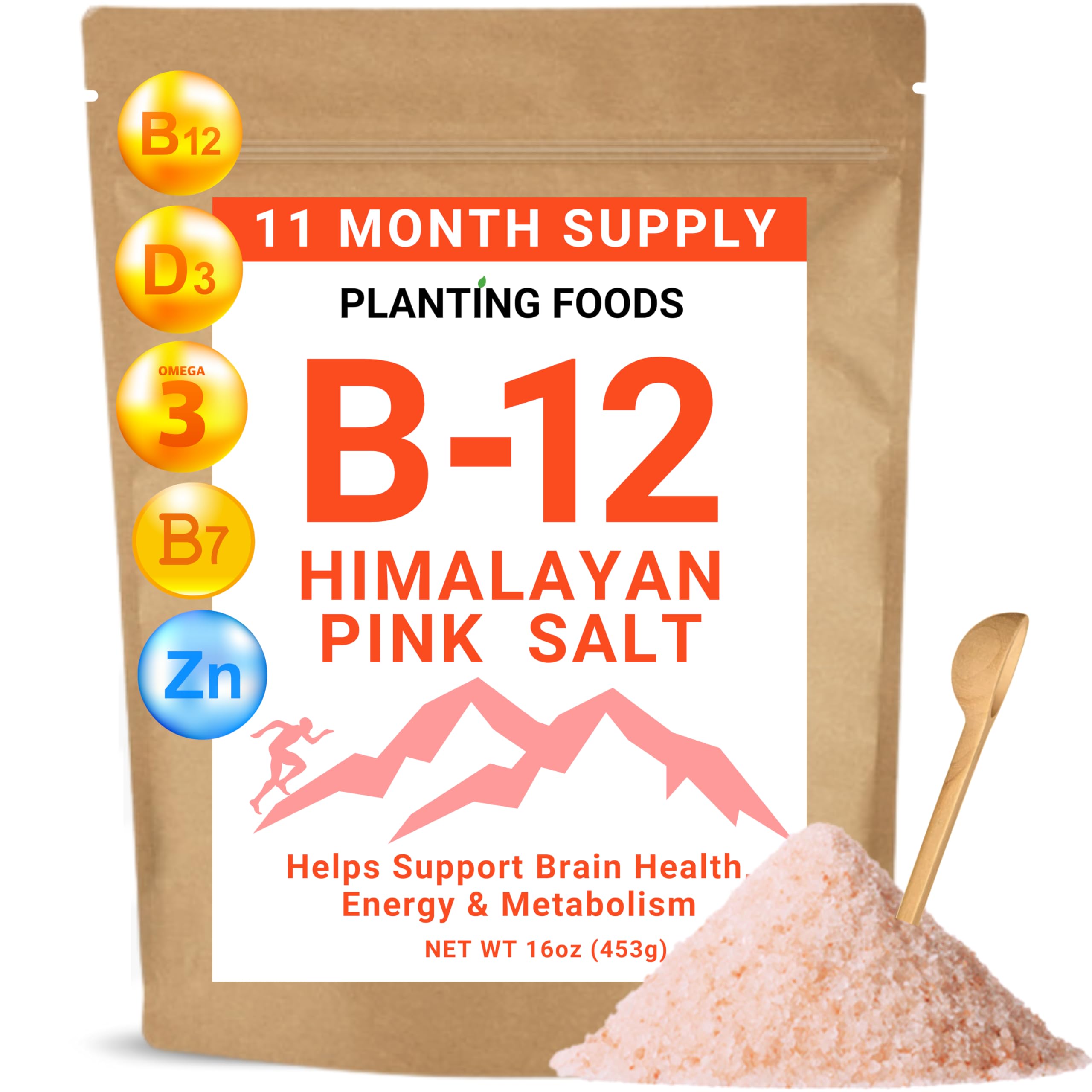 Himalayan Pink Salt + Vitamin B12 | Fine Grain 1 lbs | Premium Organic ...