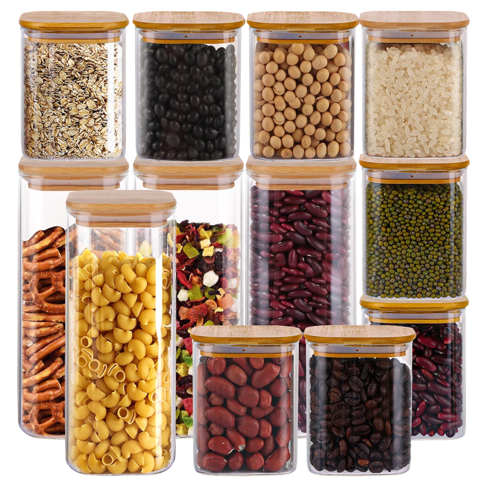 MEIDIV 12 Pack Glass Storage Jars with Bamboo Lids, Kitchen Storage ...