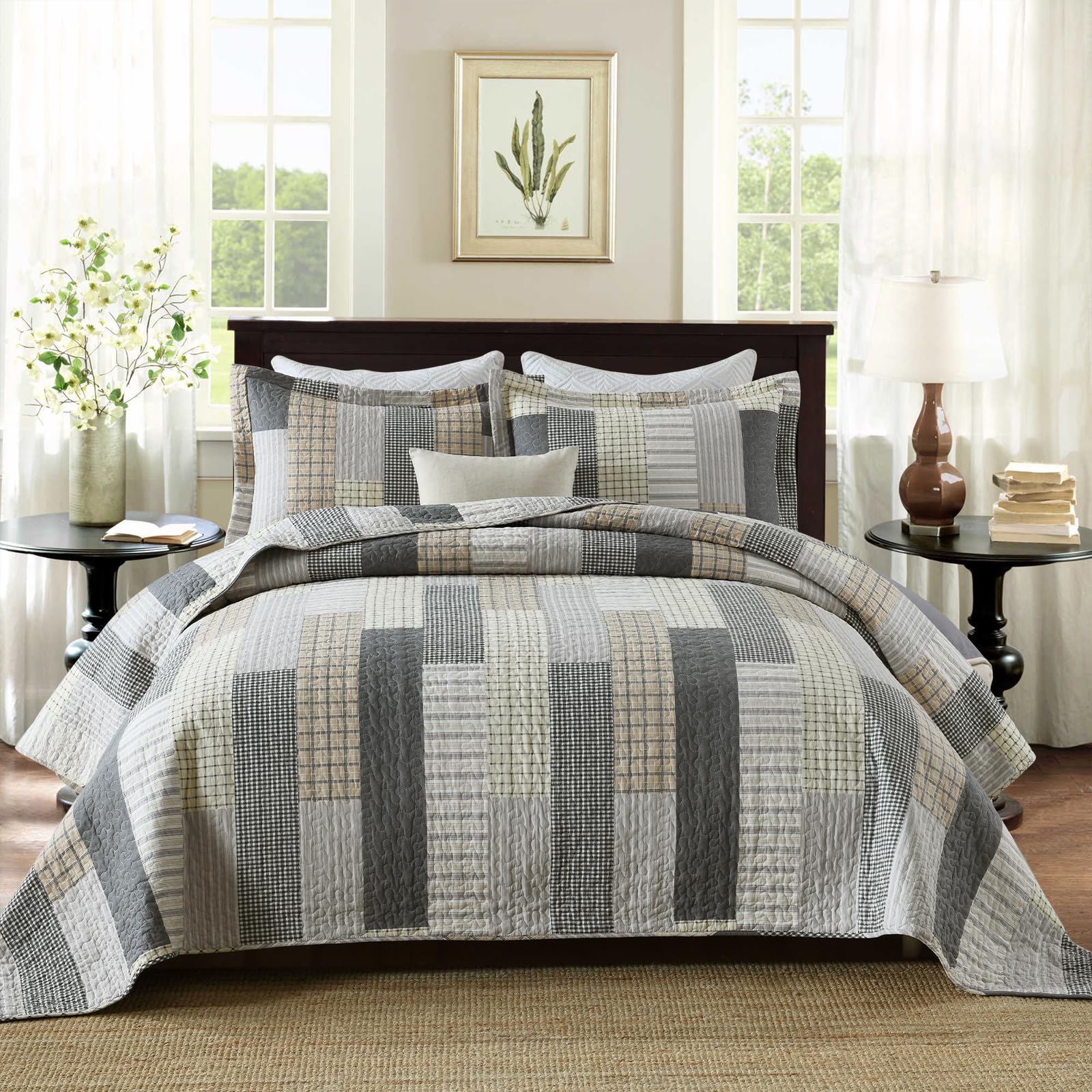 Amazon.com: LORRIARD King Quilt Set - 100% Cotton Quilt Bedding Set ...