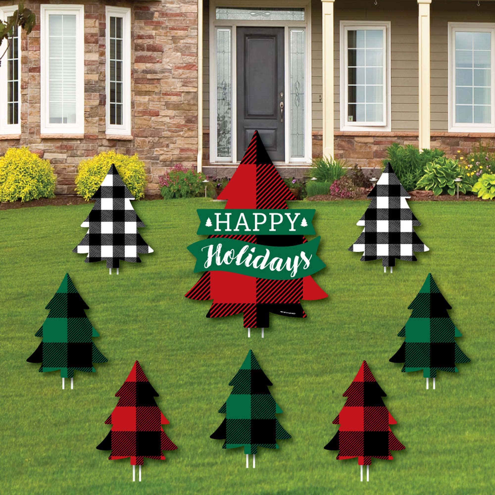 Amazon.com : Big Dot of Happiness Holiday Plaid Trees - Yard Sign and ...