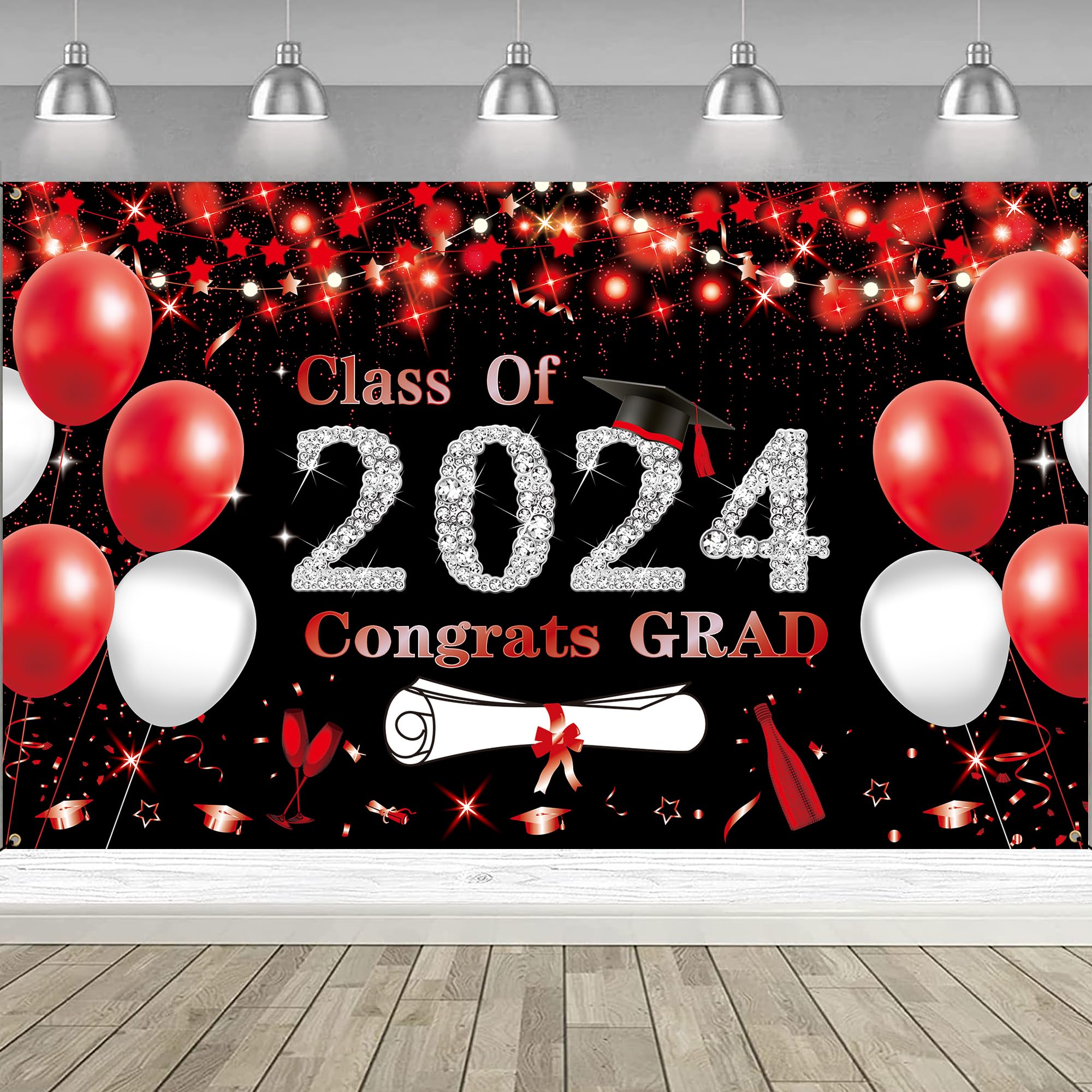 Amazon.com: DARUNAXY Black Red Graduation Party Decorations, 6x3.6ft ...