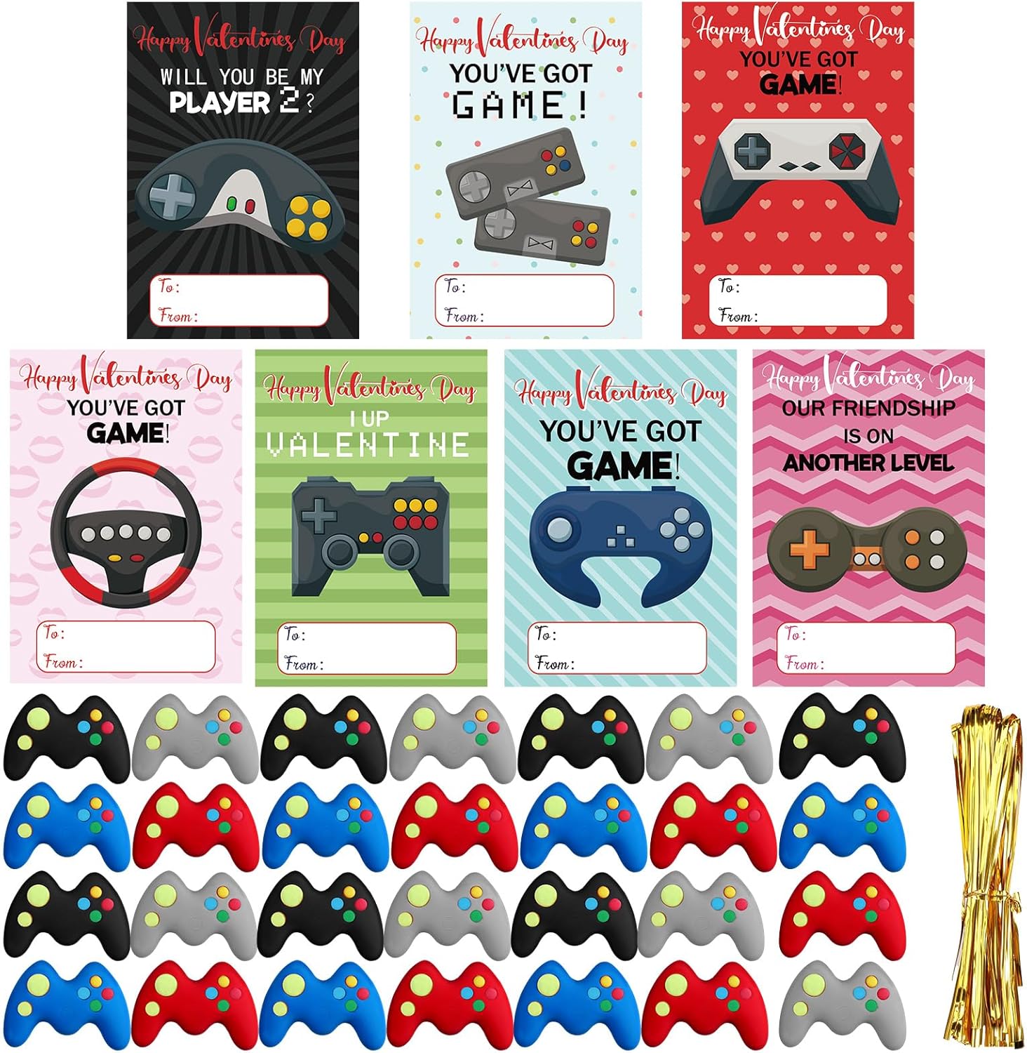 Amazon.com: Dispowreath 56 Pcs Valentine's Day Video Game Cards Gifts ...