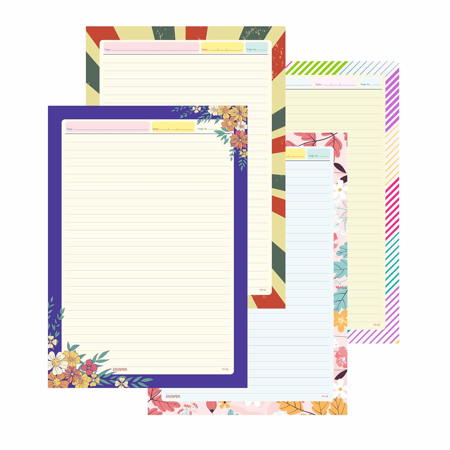 ESCAPER A4 Designer Paper Sheets – One Side Ruled – 90 GSM Project ...