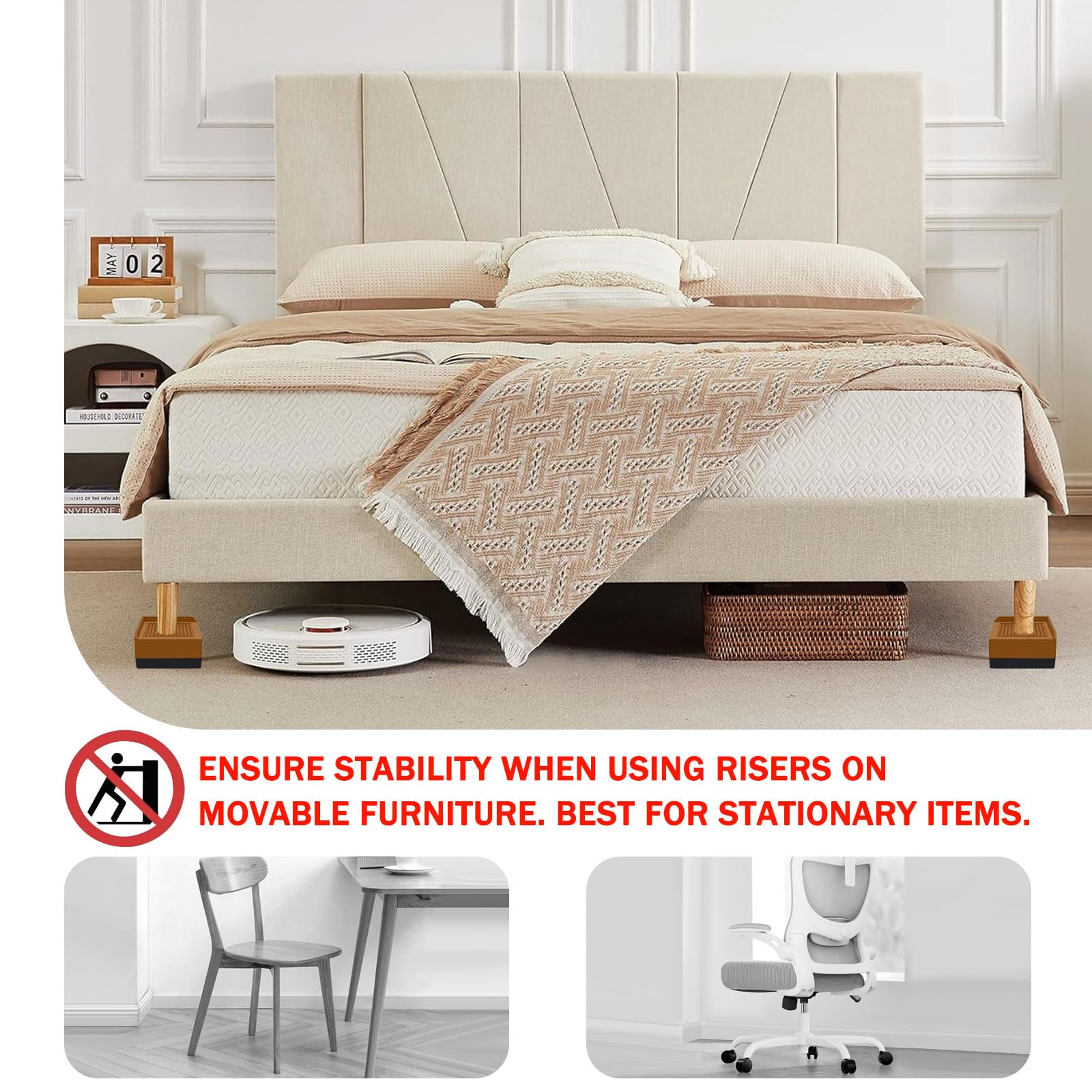 Snapklik.com : ANNKUT Bed Furniture Risers 1.5 Inch, Square Adjustable ...