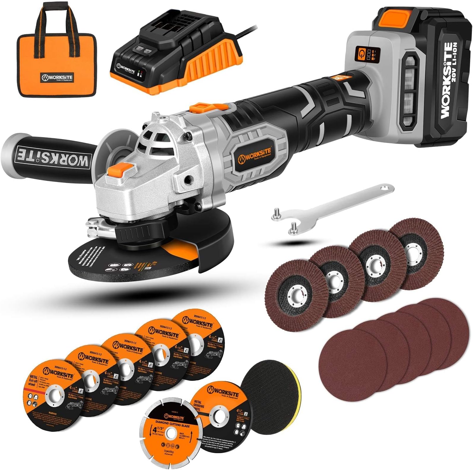 VEVOR Cordless Angle Grinder Kit, 4-1/2" 9000RPM Brushless Motor, 3 ...
