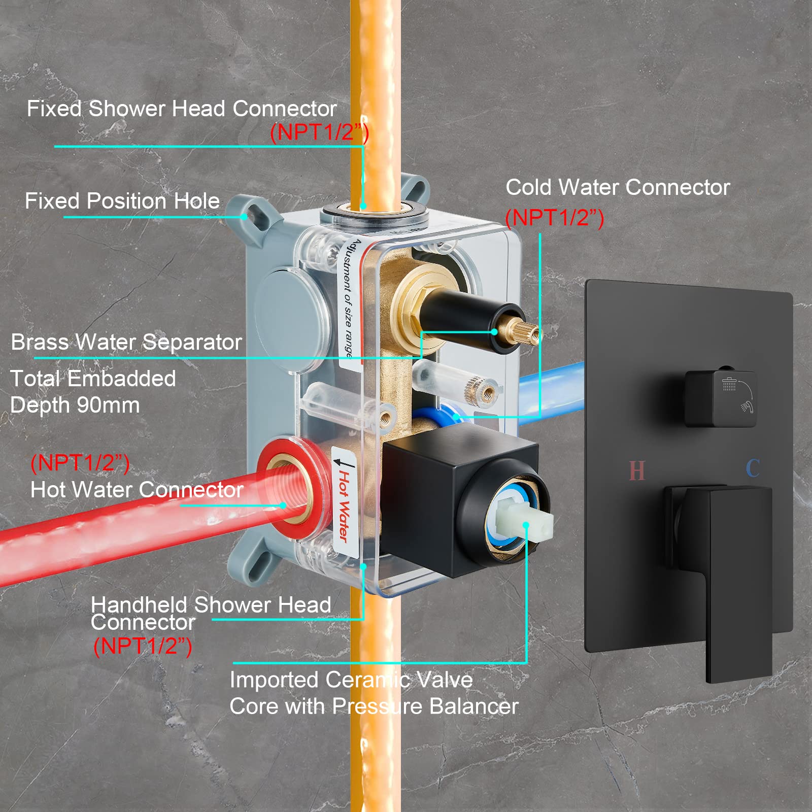 Midanya Matte Black Rain Shower System Wall Mount Shower Faucet Set 8 ...