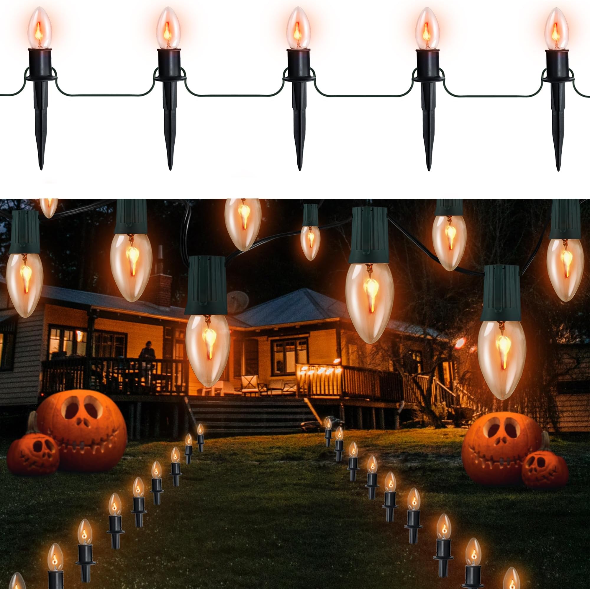 24.2ft Flame String Pathway Lights - C9 Flickering Flame String ...