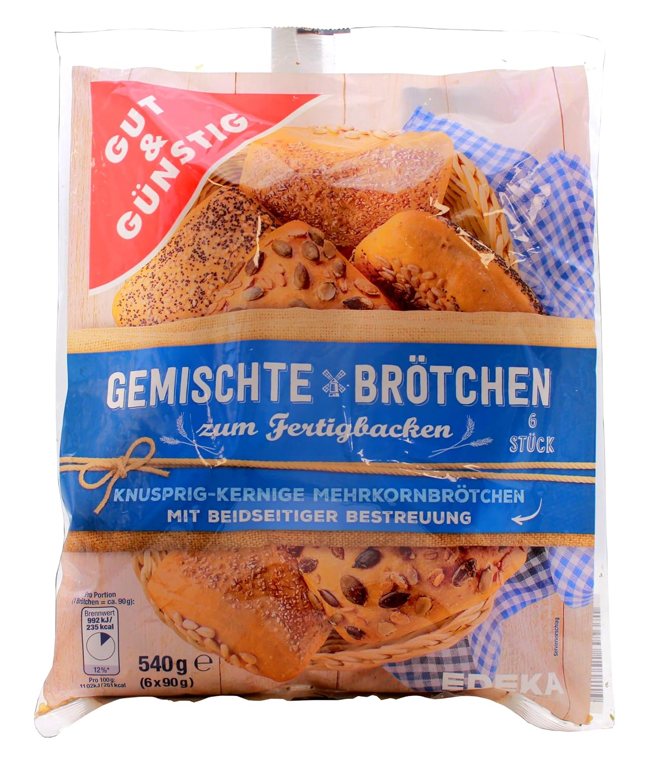 Edeka Gut & Günstig Gemischte Brötchen zum Fertigbacken, 6er Pack (6 x ...