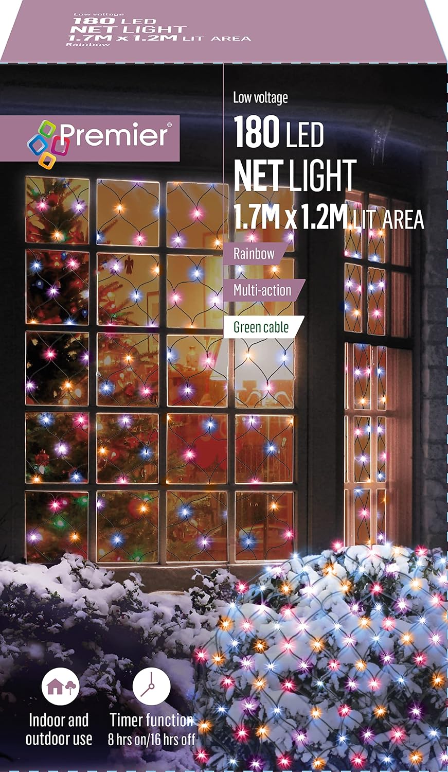 Premier Net Light 180 LEDs 1.7m x 1.2m Lt Area - Multi Action - Rainbow ...