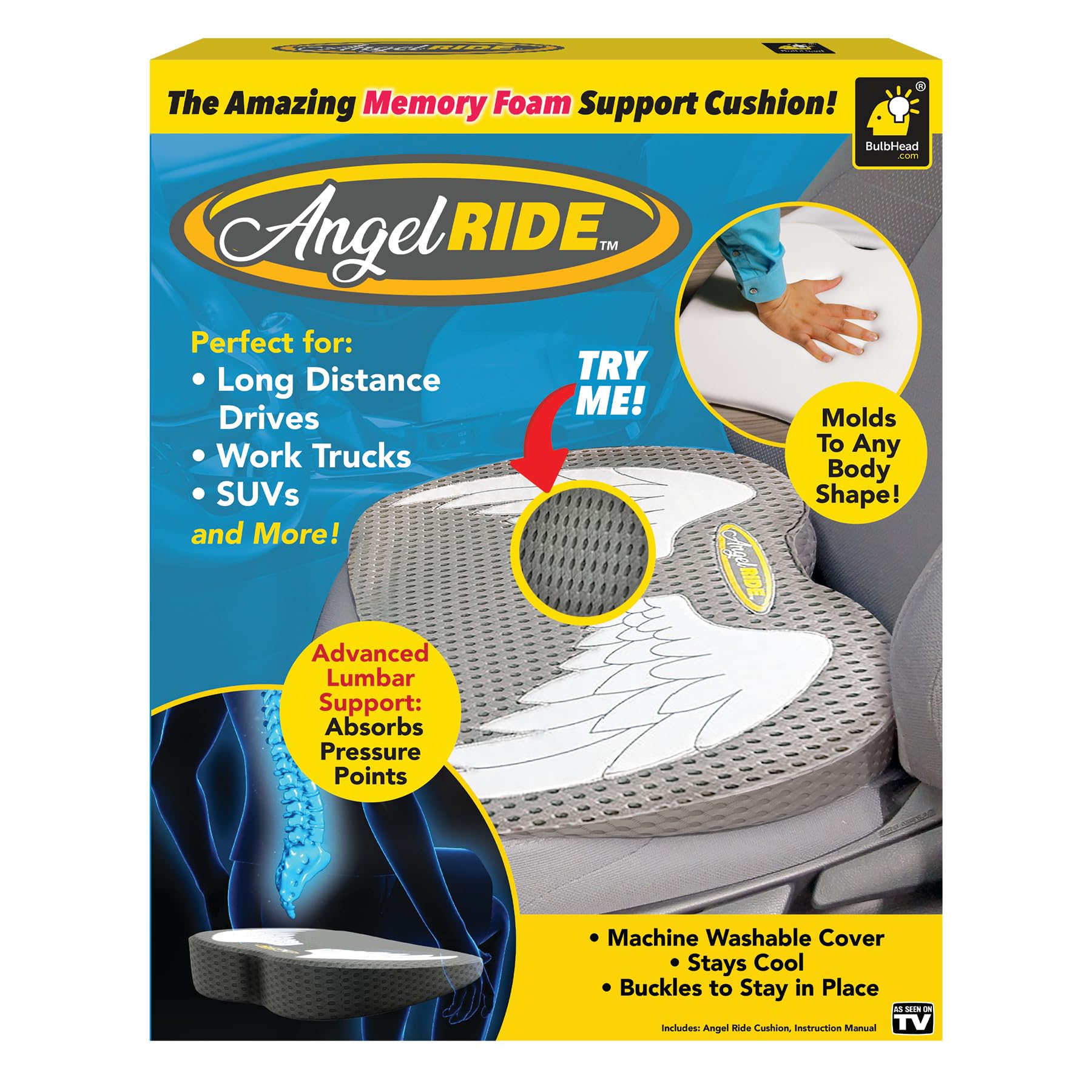 Amazon.com: Angel Ride Auto Cushion With Memory Foam, AS-SEEN-ON-TV ...