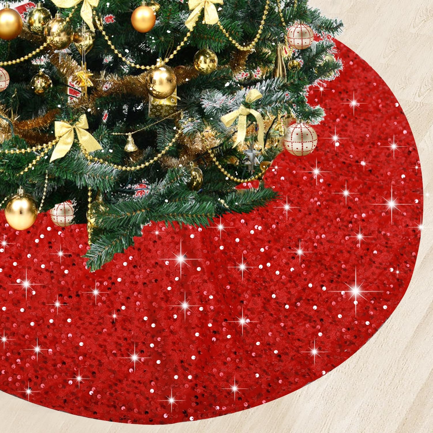B-COOL Christmas Tree Skirt Red Velvet Tree Skirt Sequin Tree Skirts 24 ...