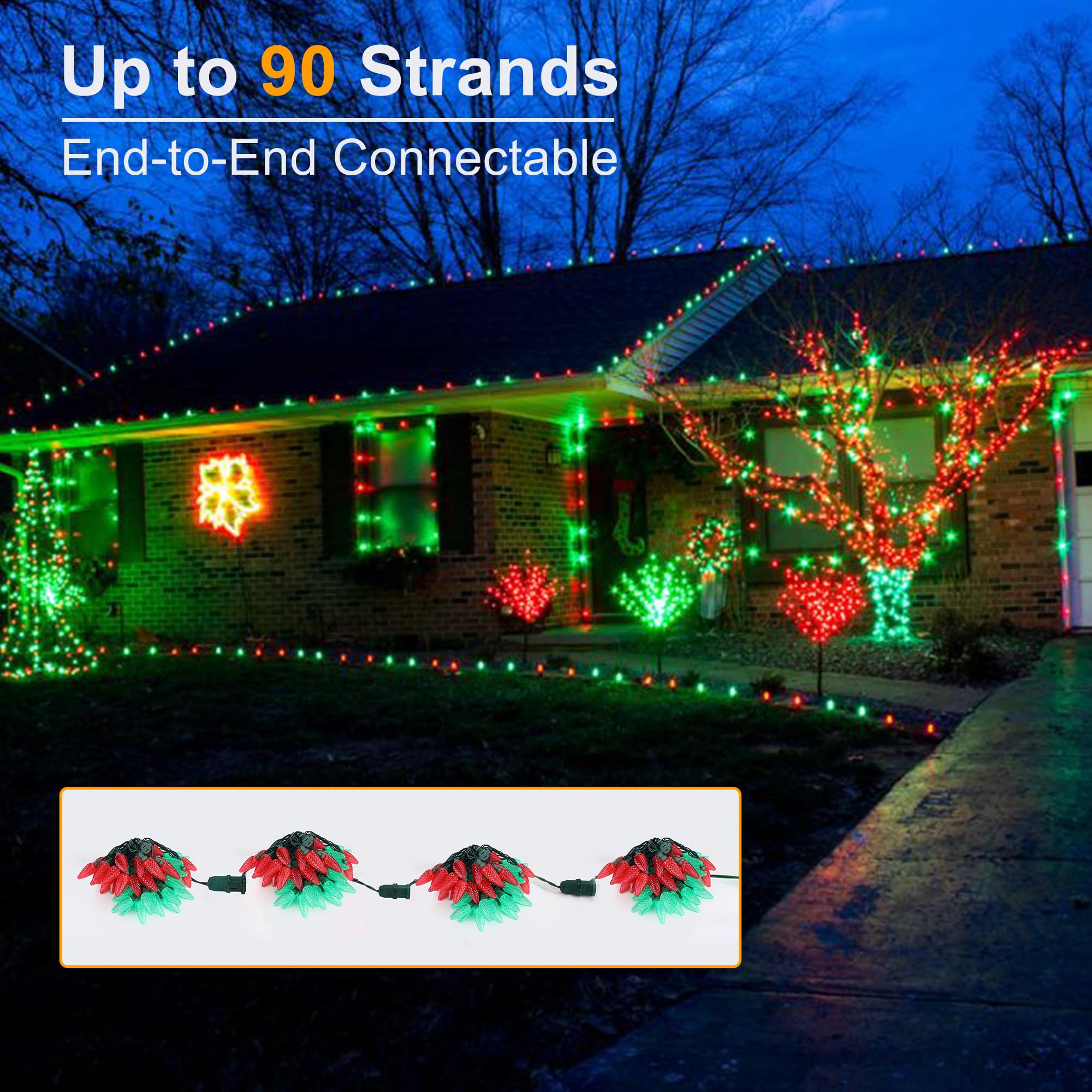 Snapklik.com : Brizled Red & Green C9 Christmas Lights 50 LED 33FT C9 ...