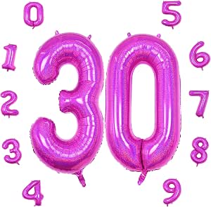 Amazon.com: Snirov Number 30 Balloons 40 Inch, Laser Hot Pink Giant ...