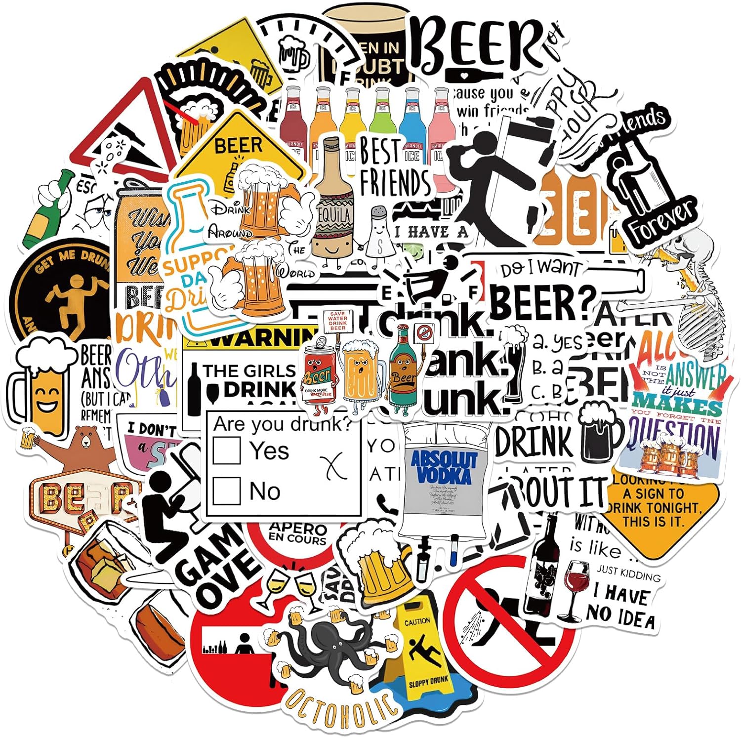 Amazon.com: 50Pcs Funny Alcoholism Stickers for Water Bottles Vinyl ...