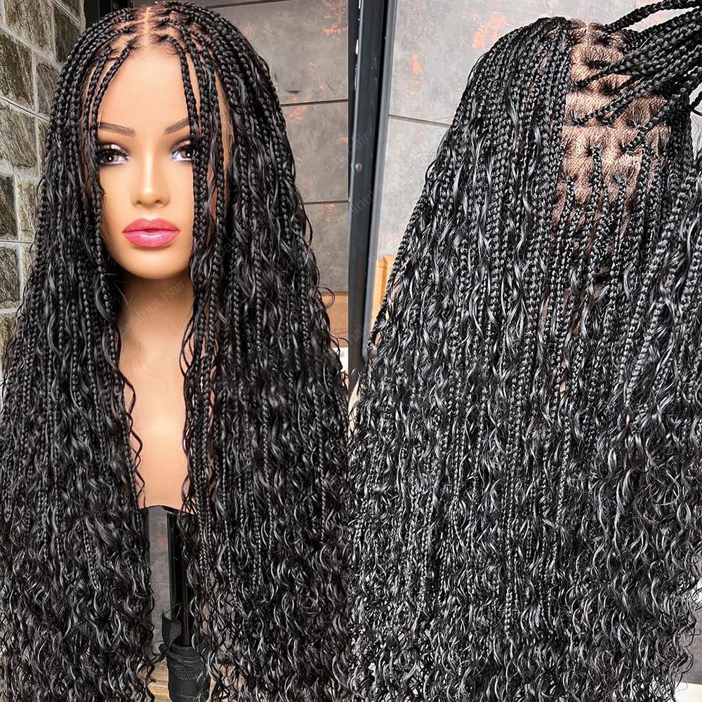 Amazon.com : INSBEAUTY Human Hair Braided HD Full Lace Wigs Knotless ...