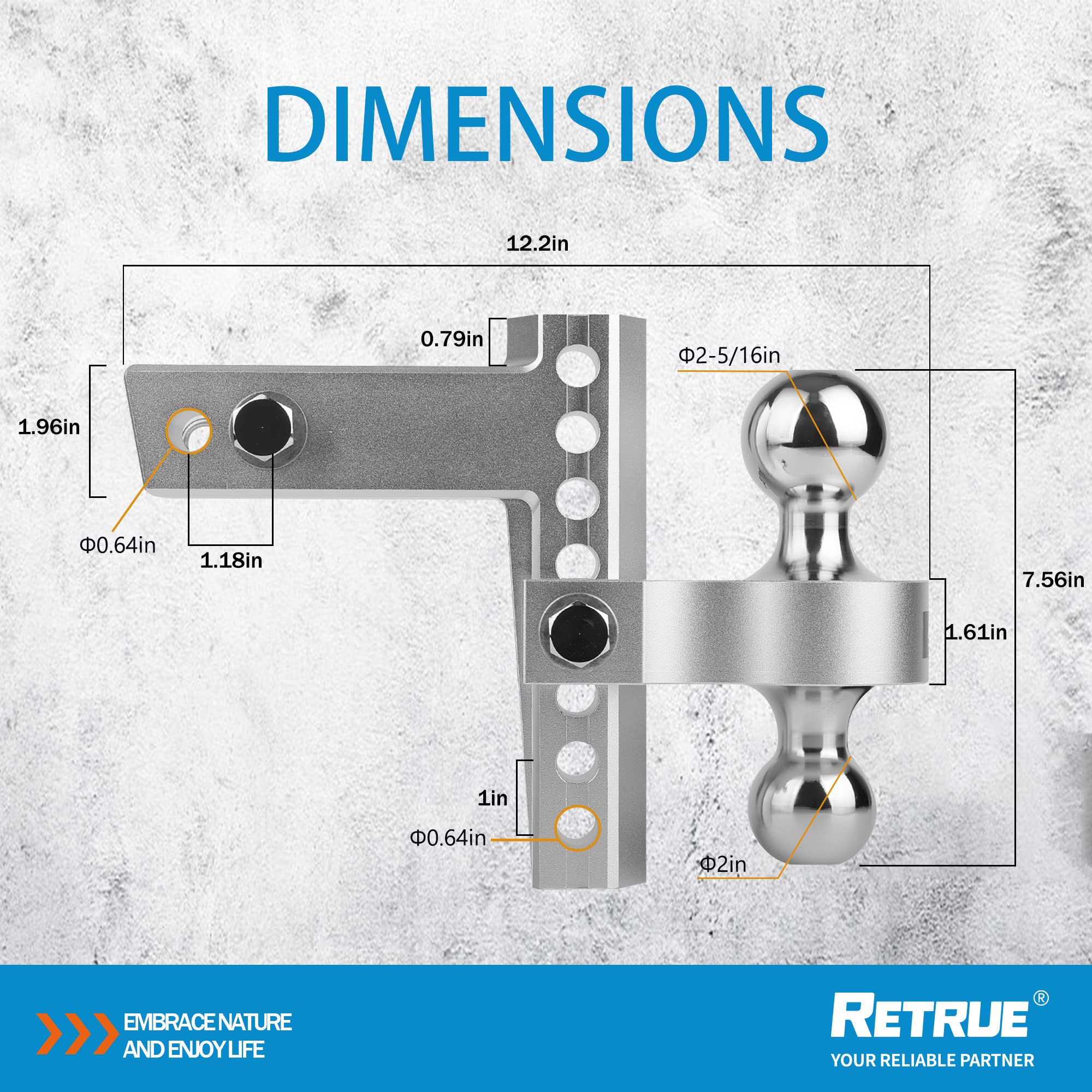 Snapklik.com : RETRUE Adjustable Trailer Hitch, Fits 2-Inch Receiver ...