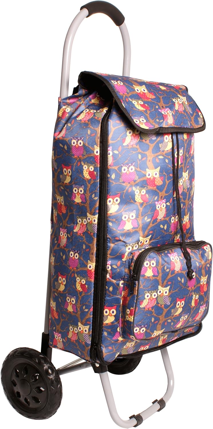 Navy Blue Owl Print Design Two Wheeled Shopping Trolley - 07 - Large ...