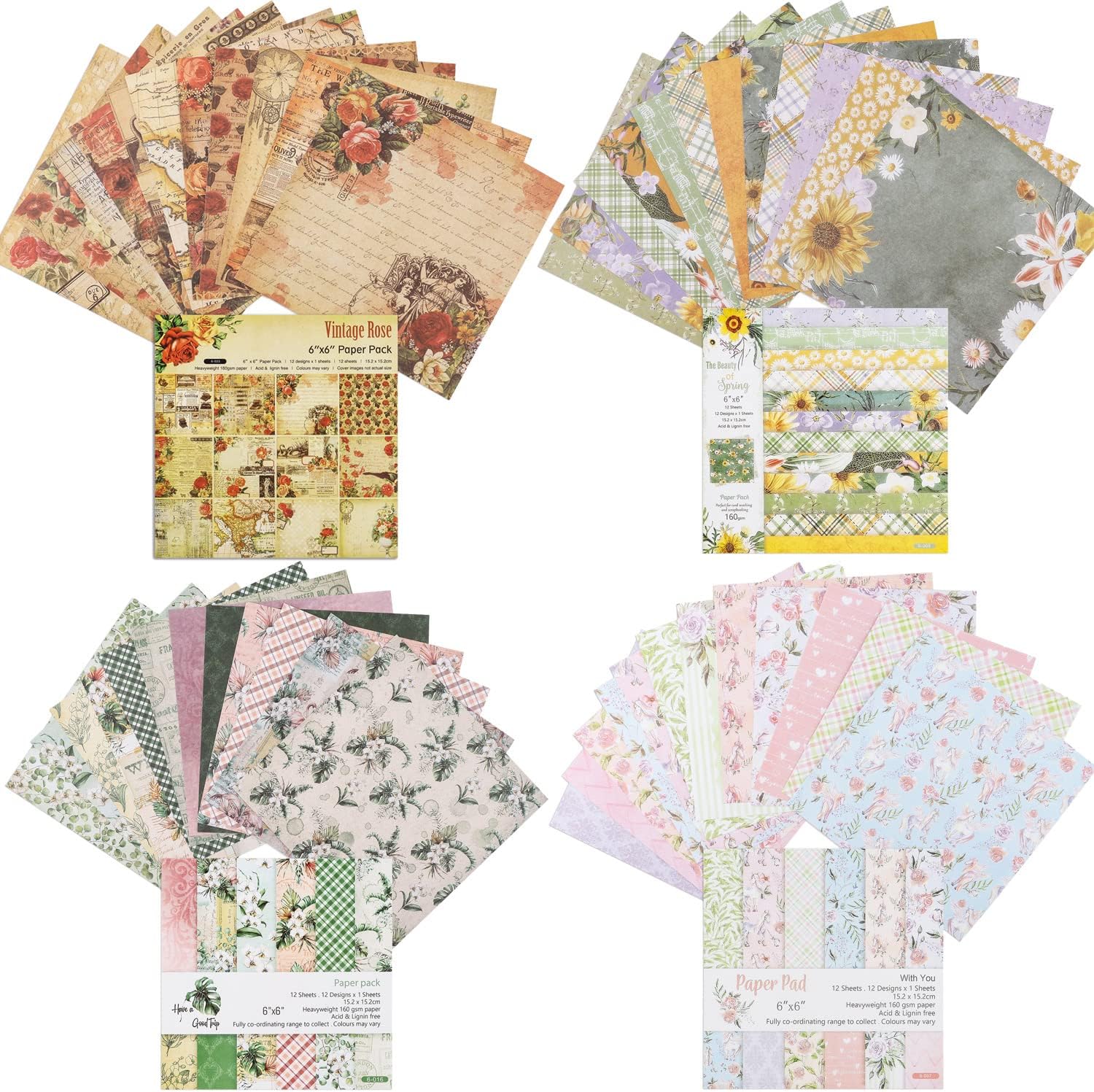 Amazon.com : 48 Sheets/4Pack of Scrapbook Paper, Paper Pad,Single Sided ...