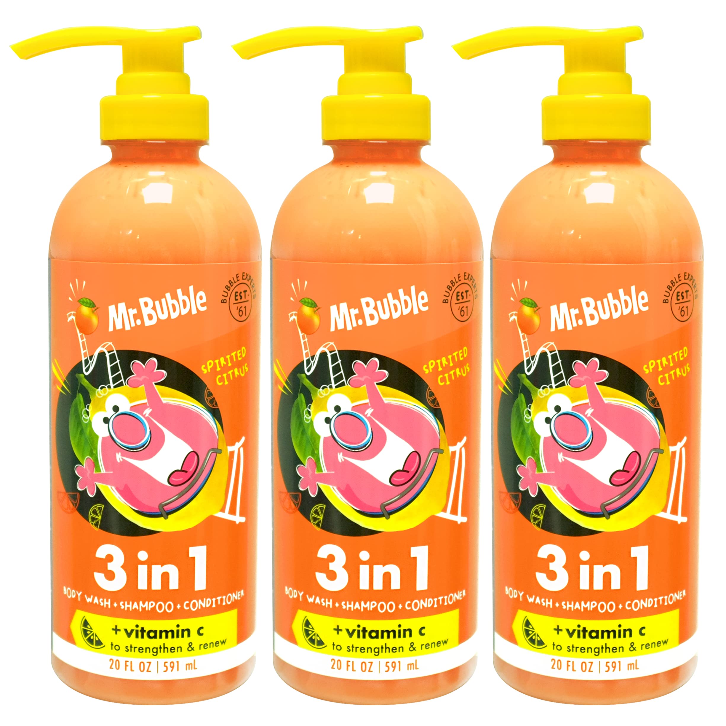 Amazon.com : Mr. Bubble Spirited Citrus 3-in-1 Body Wash, Shampoo & Conditioner Plus Vitamin C ...