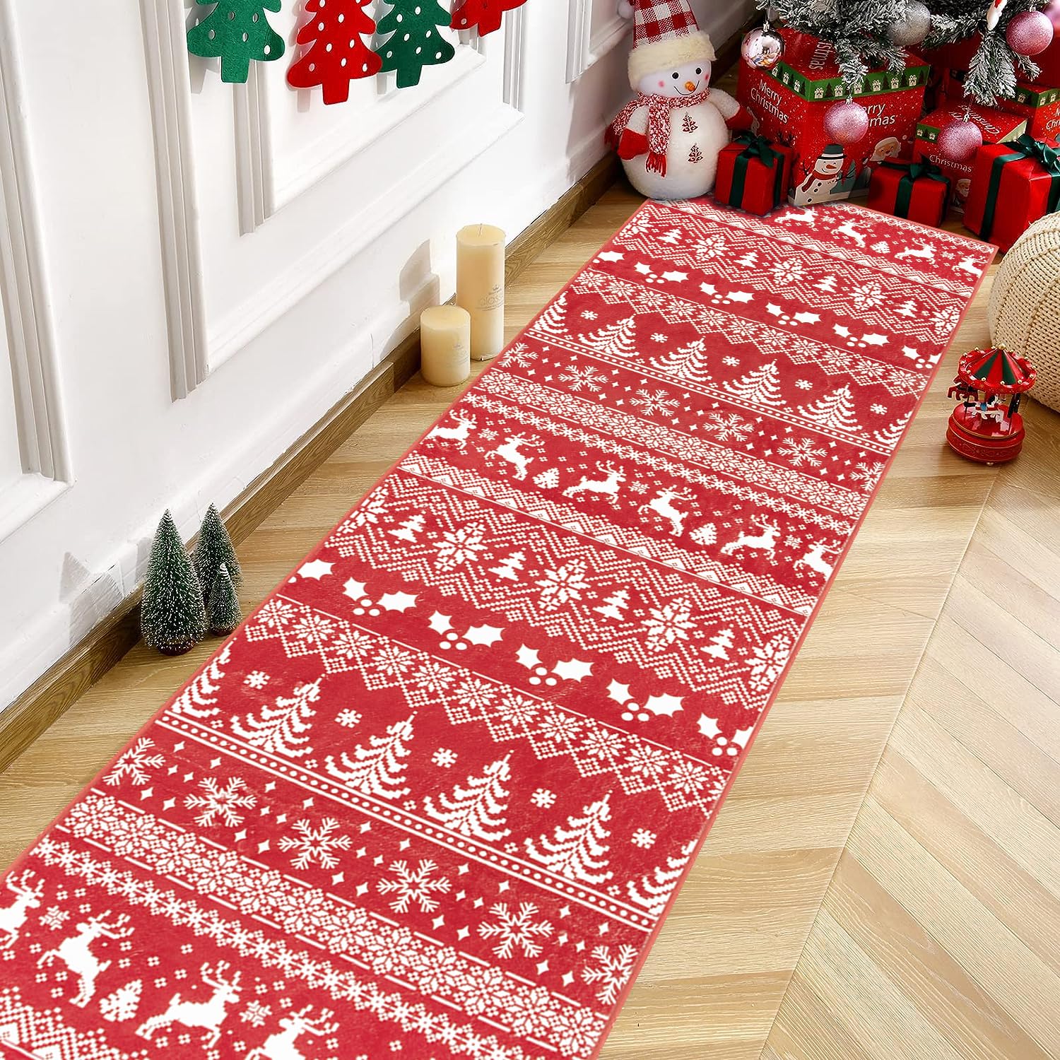 Amazon.com: Cekene Christmas Runner Rug 2x8 Red Hallway Runner Rug 8ft ...
