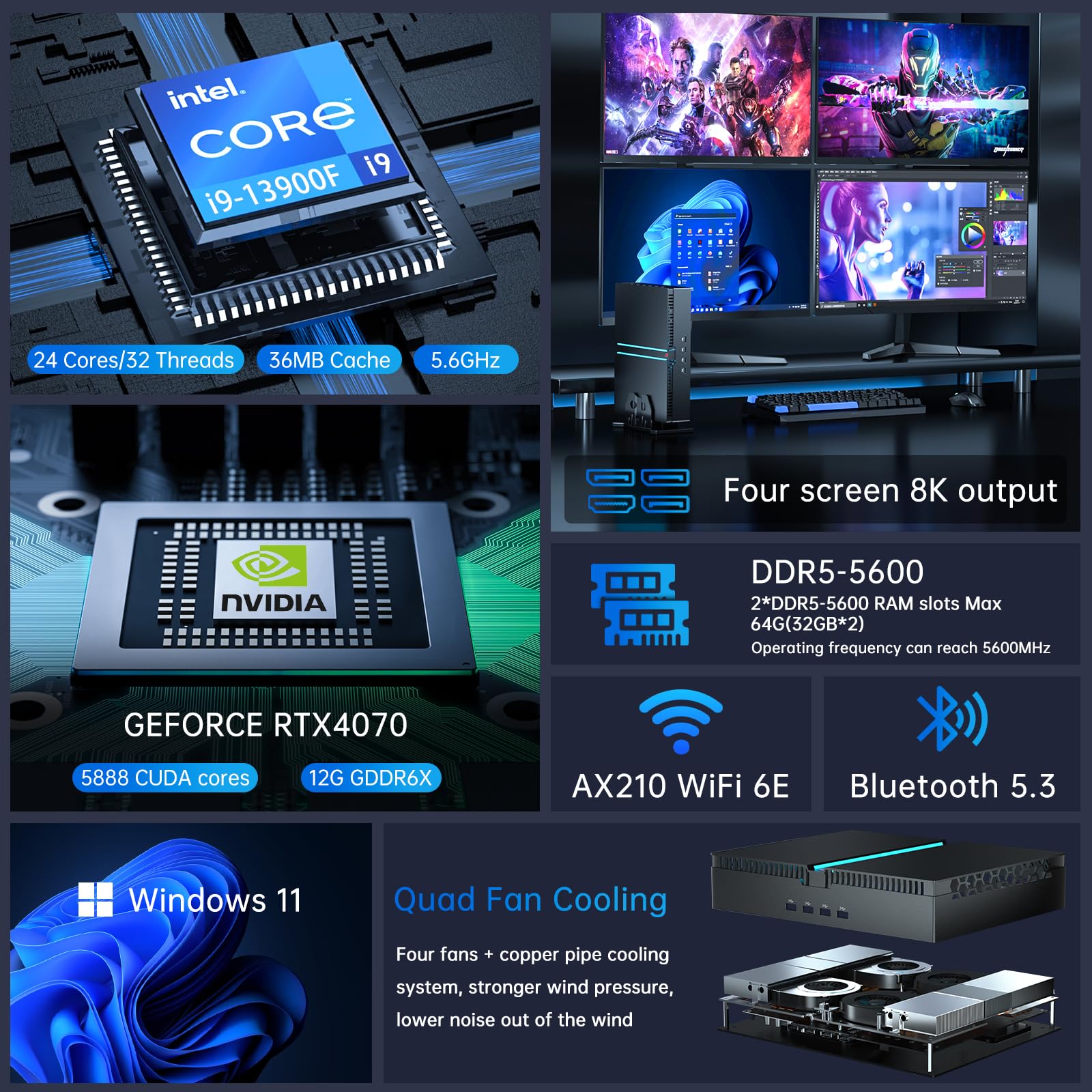 Snapklik.com : Mini PC Gaming I9, Desktop Computer i9-13900F 24 Cores Upto 5.6GHz, 64G DDR5, 4T ...