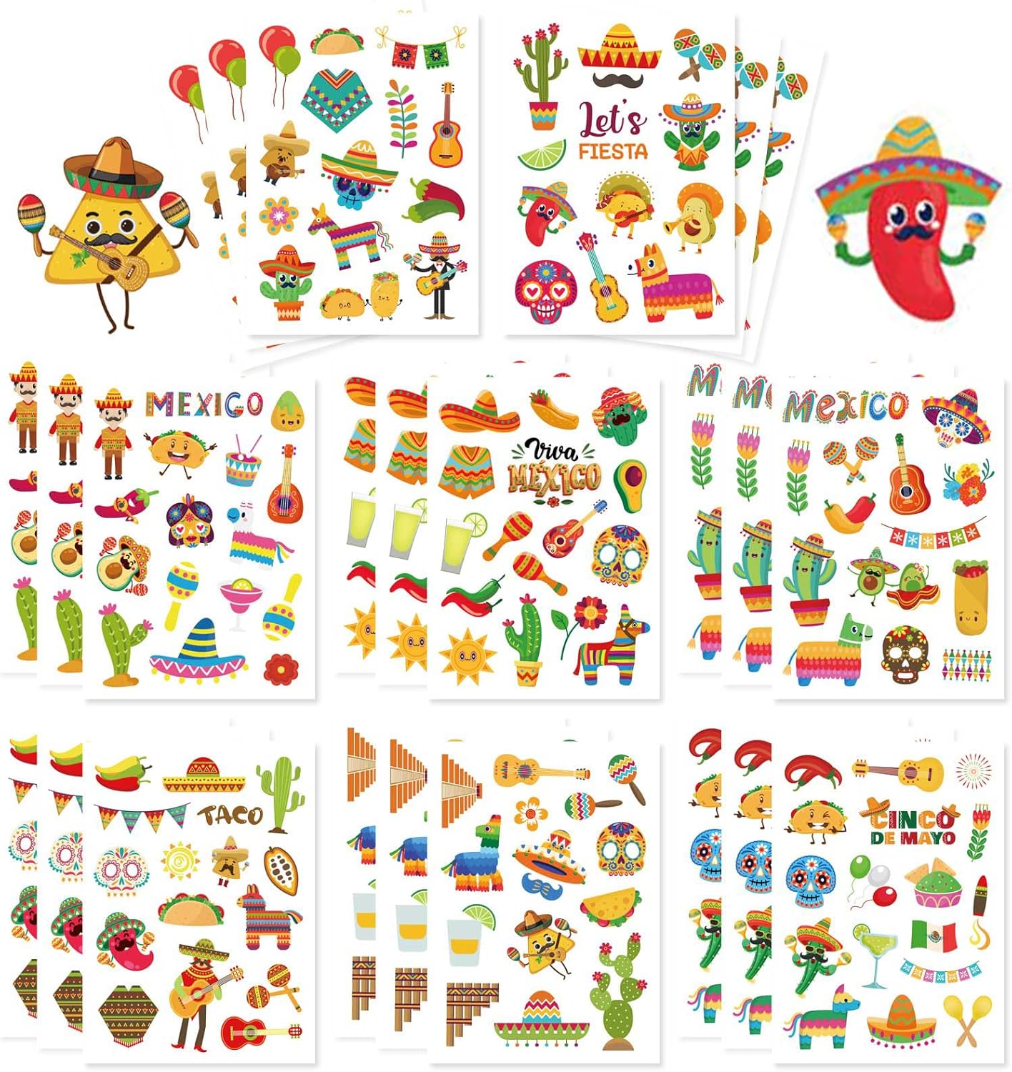 Amazon.com: Mexican Fiesta Party Stickers, Mexican Carnival Tacos ...