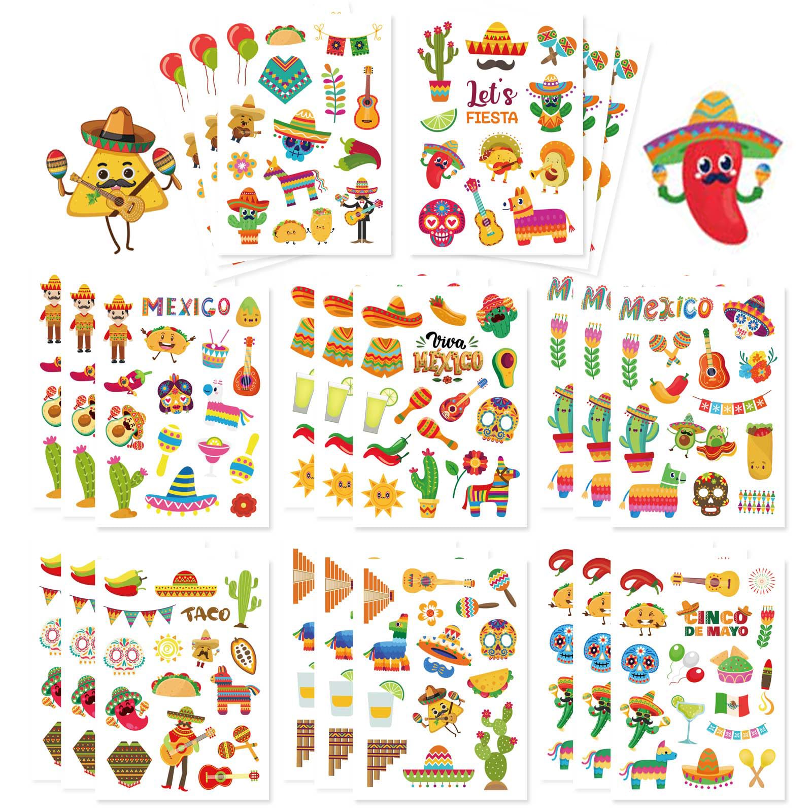 Amazon.com: Mexican Fiesta Party Stickers, Mexican Carnival Tacos ...