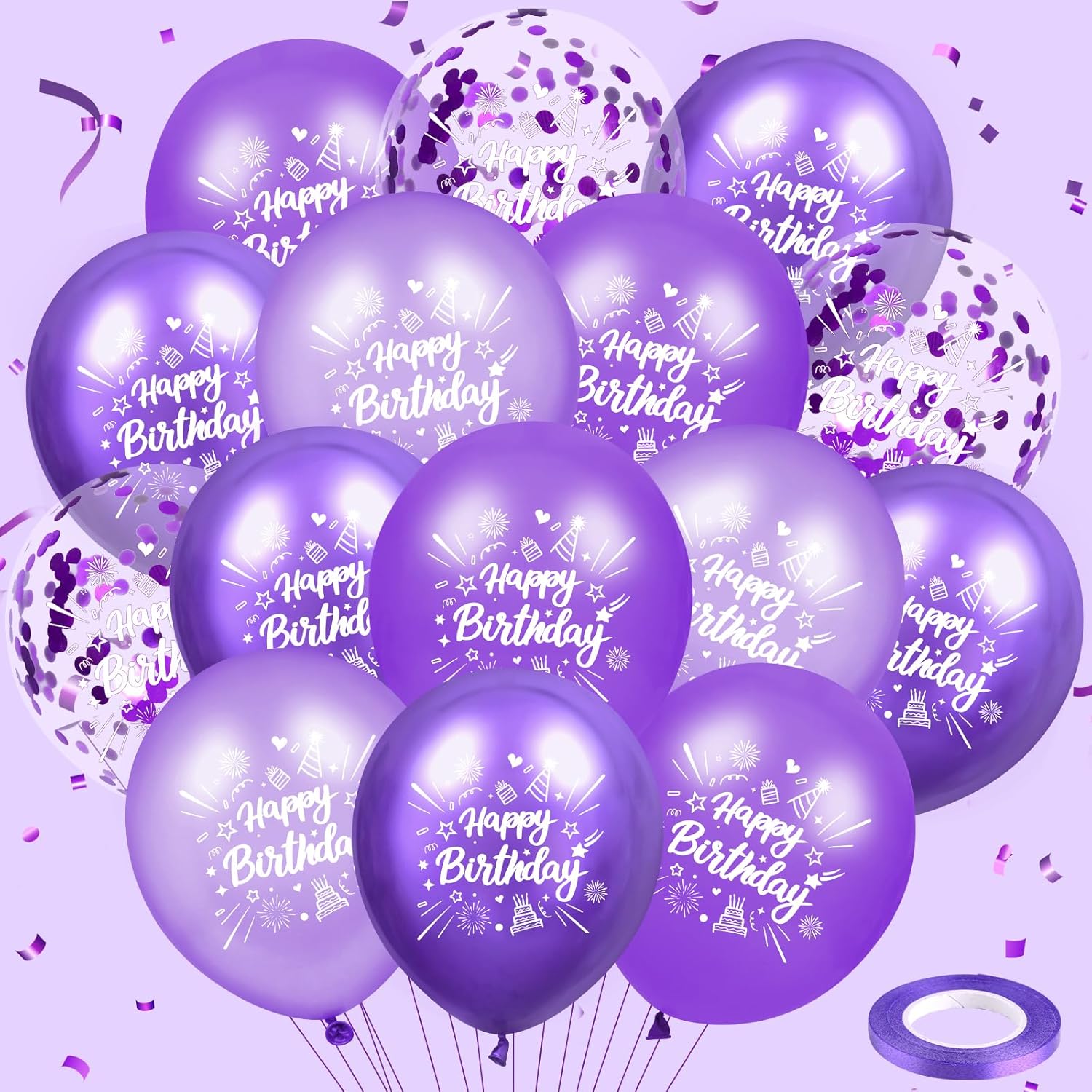 Amazon.com: Purple Birthday Balloons 24Pcs Purple Happy Birthday ...
