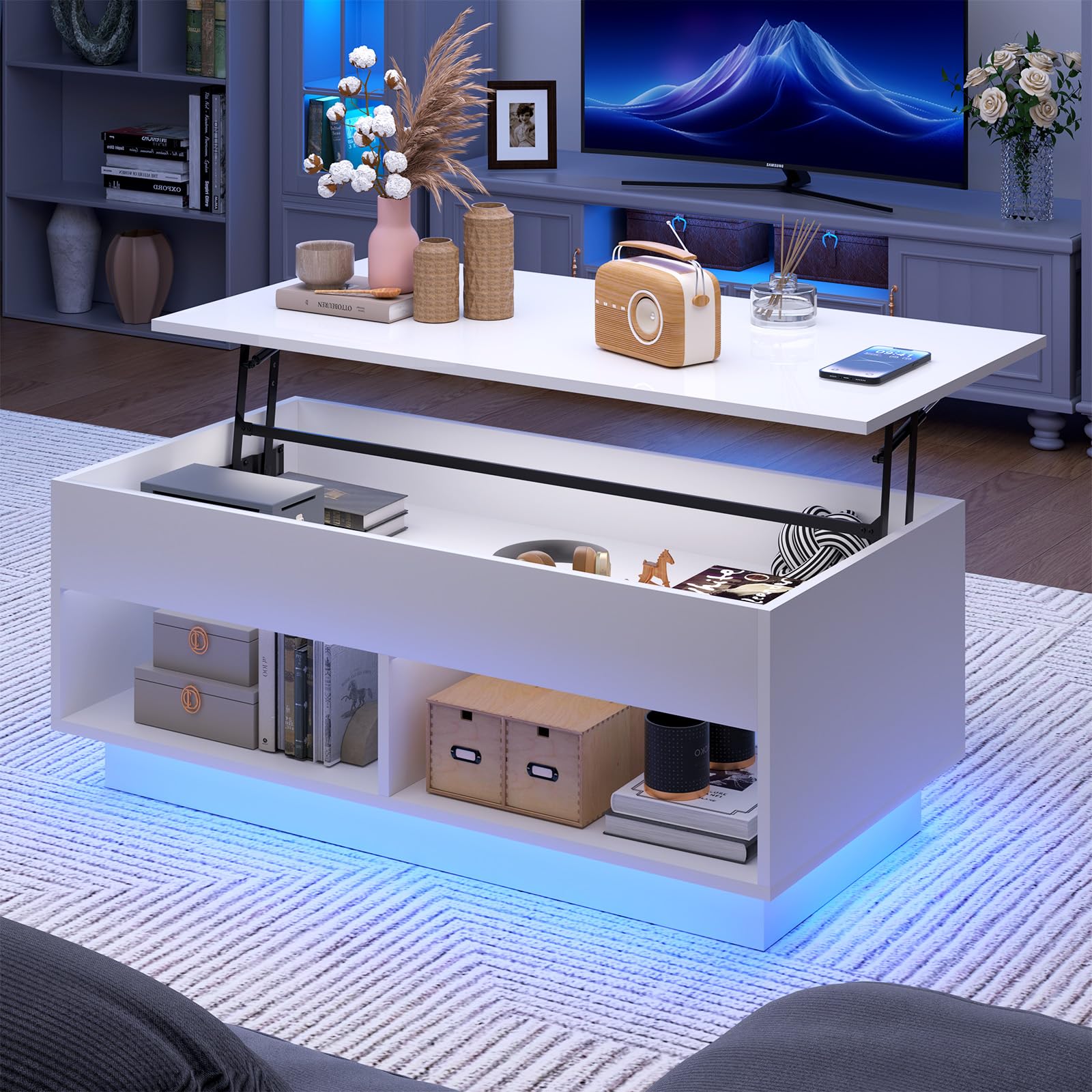 Amazon.com: HOMMPA Lift Top Coffee Table with Hidden Storage LED Coffee ...