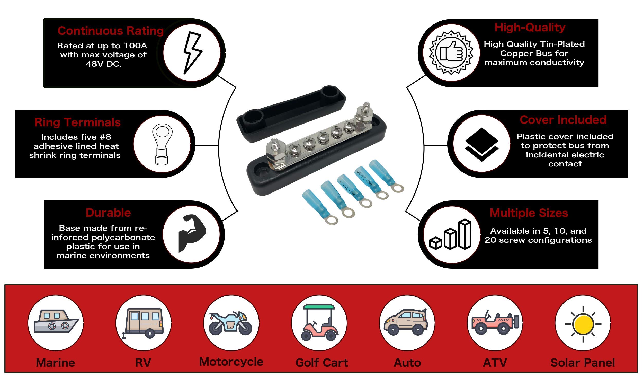 5 Terminal Bus Bar Kit For Power And Ground Distribution Heat Shrink 5-terminal-bus-bar-kit-for-power-and-ground-distribution-heat-shrink