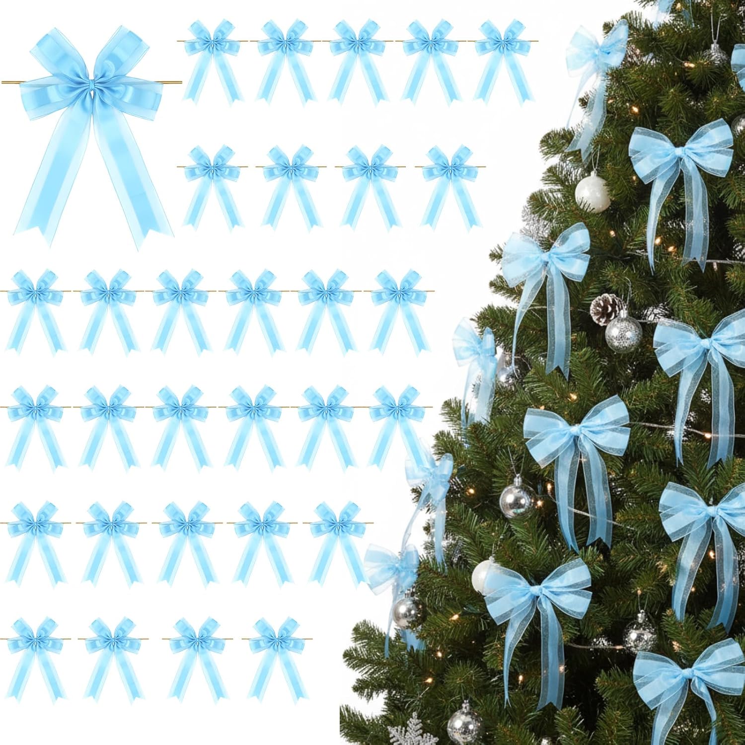 Amazon.com: Solsew 24 Pcs Blue Christmas Organza Twist Tie Bows for ...