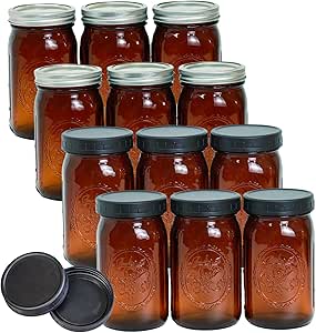 Amazon.com: Jumterlee 12 Pack 32 oz Amber Mason Jars, Wide Mouth Mason Jars with Lids and Bands ...
