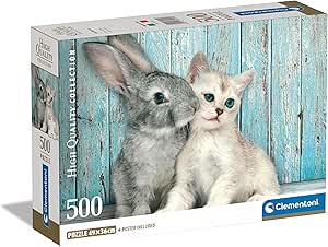 Amazon.com: Clementoni Puzzle 500 Pieces + Poster: Cat and Rabbit ...