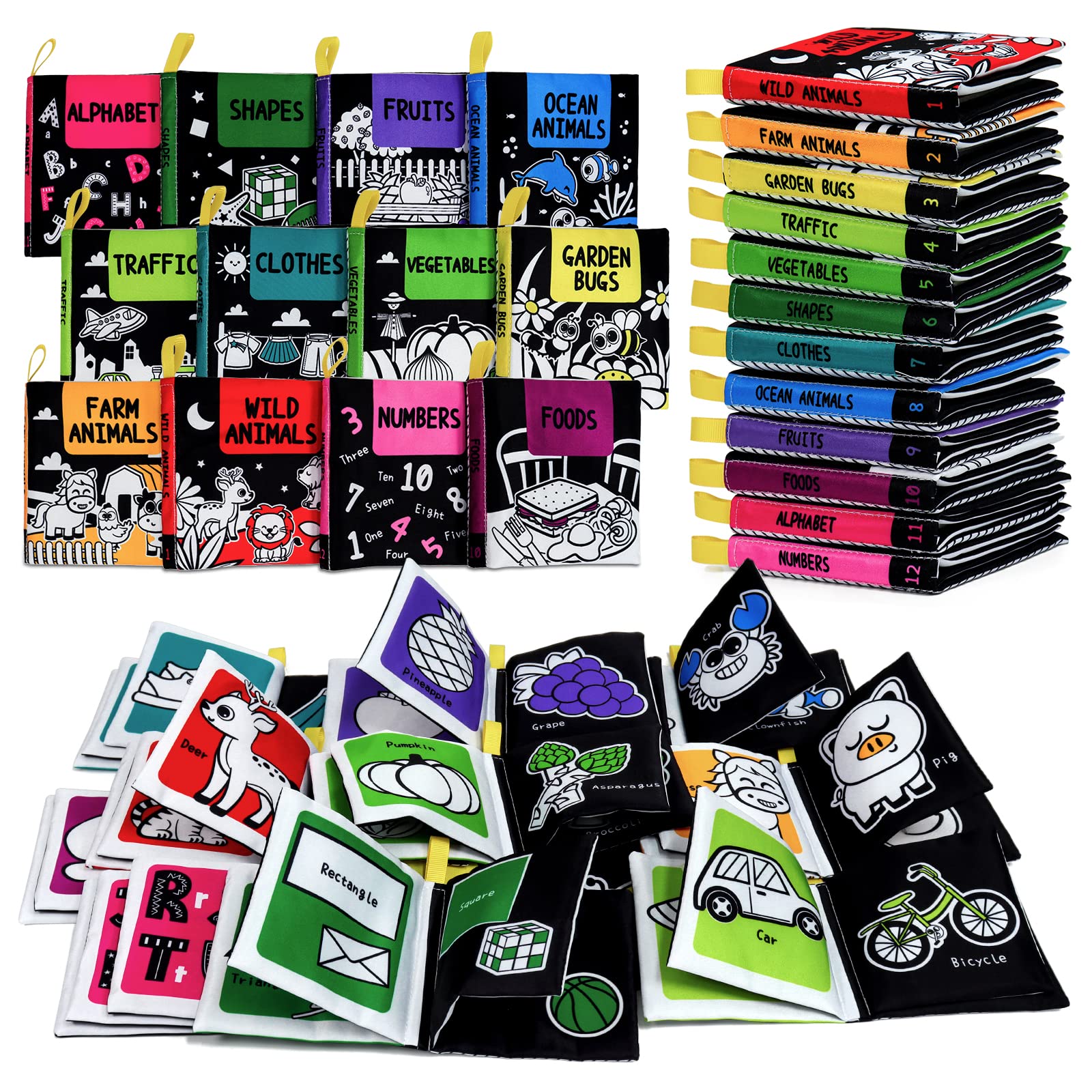 Amazon.com: OKOOKO Soft Baby Books Black and White High Contrast 12PCS ...
