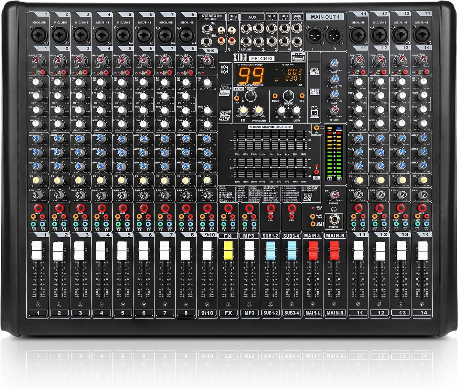 XTUGA MB1404FX - Mezclador de audio profesional de 14 canales ...
