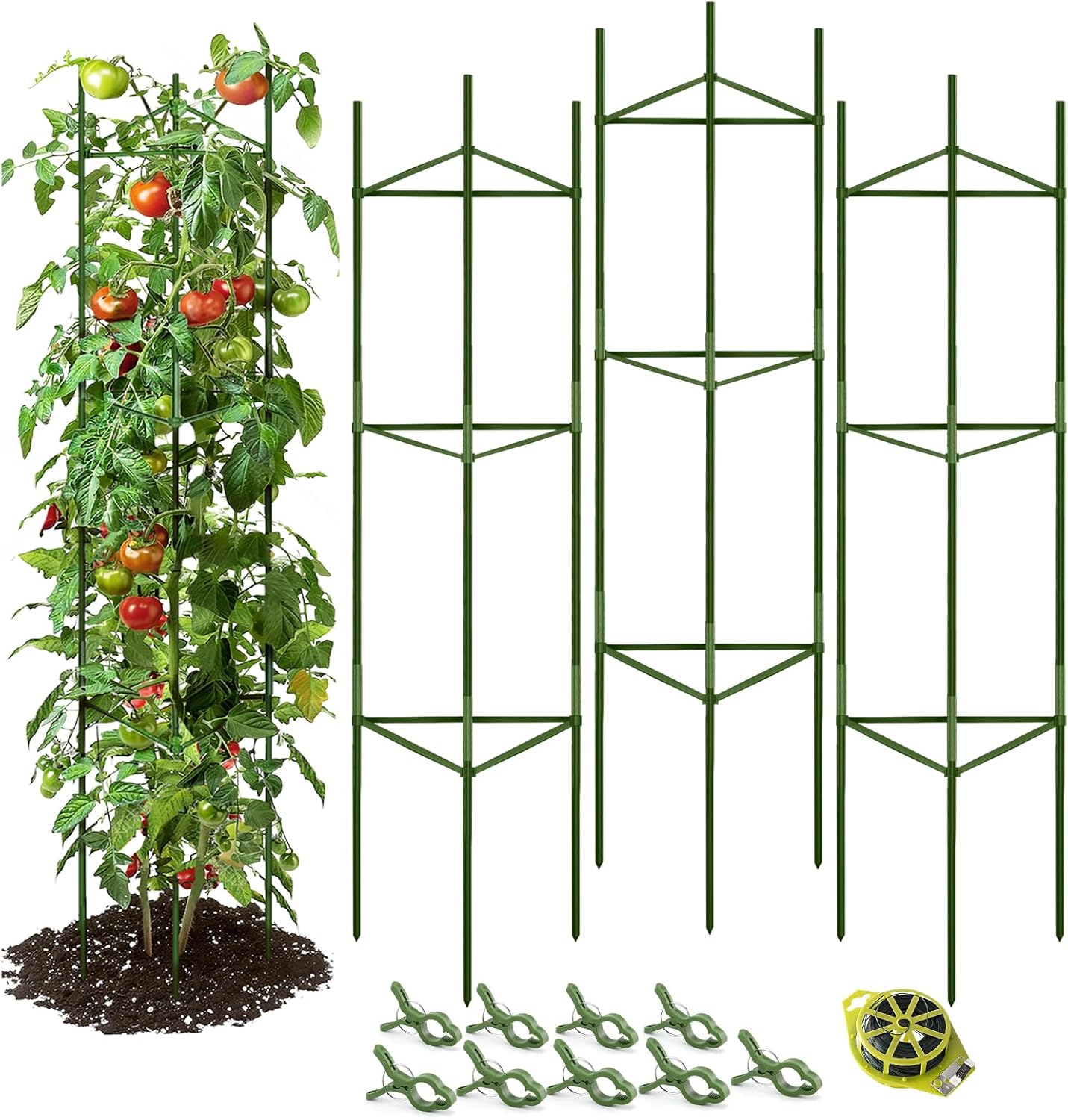 GROWNEER 3 Packs Tomato Cages for Garden, 51 Inches Tomato Trellis ...