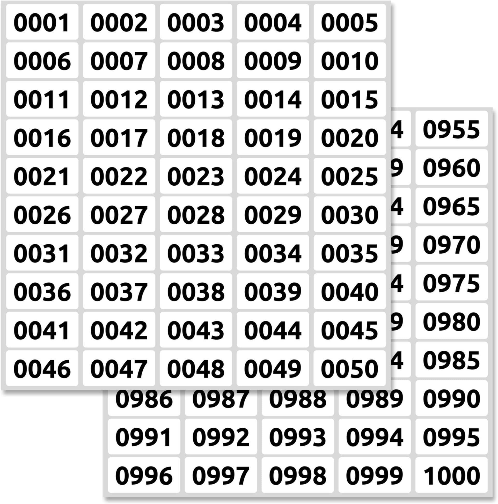 1-1000 Consecutive Number Inventory Labels Stickers Sheets - 4 x 2 cm ...
