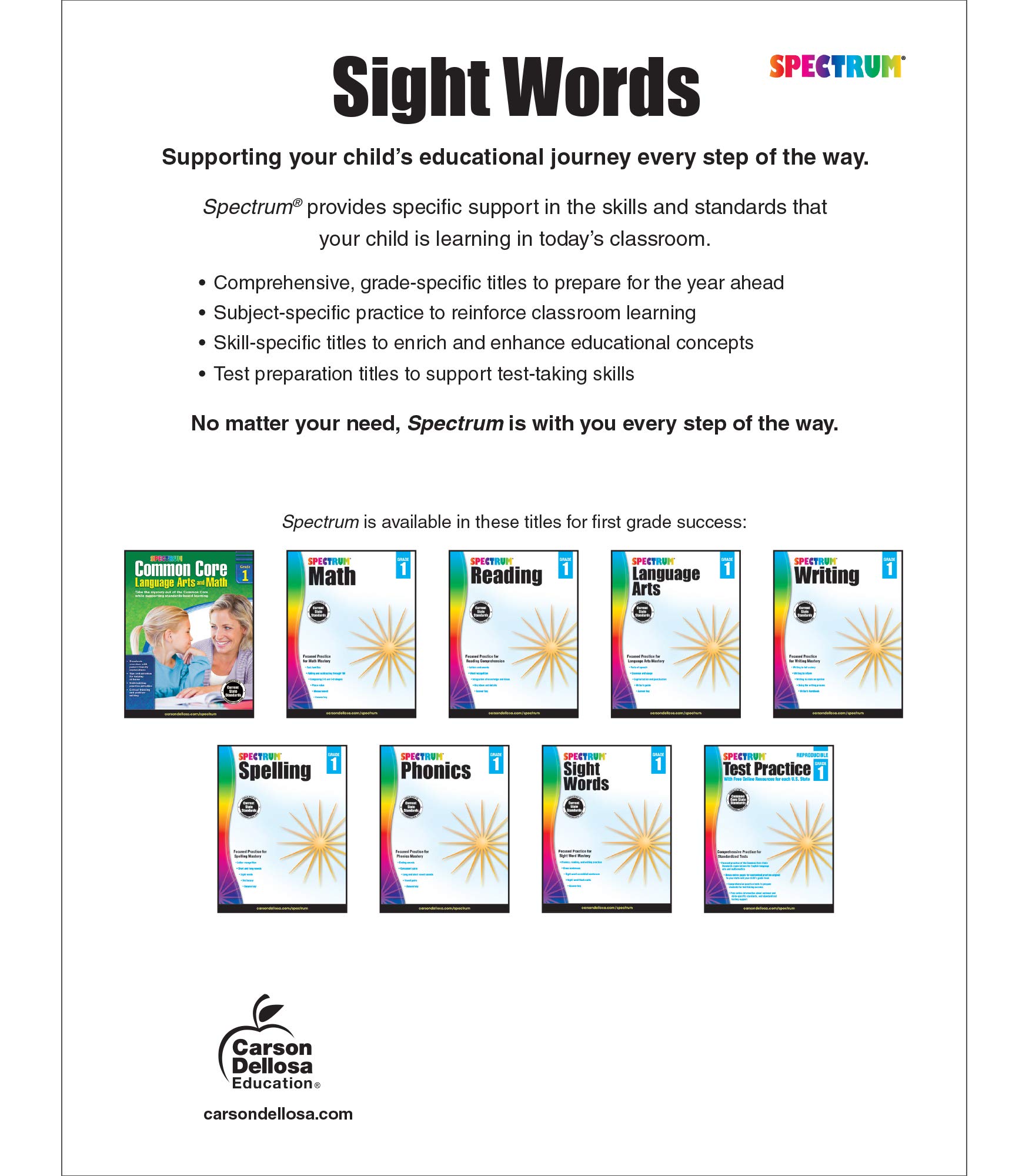 Snapklik.com : Spectrum Grade 1 Sight Words Workbook, 1st Grade Reading ...