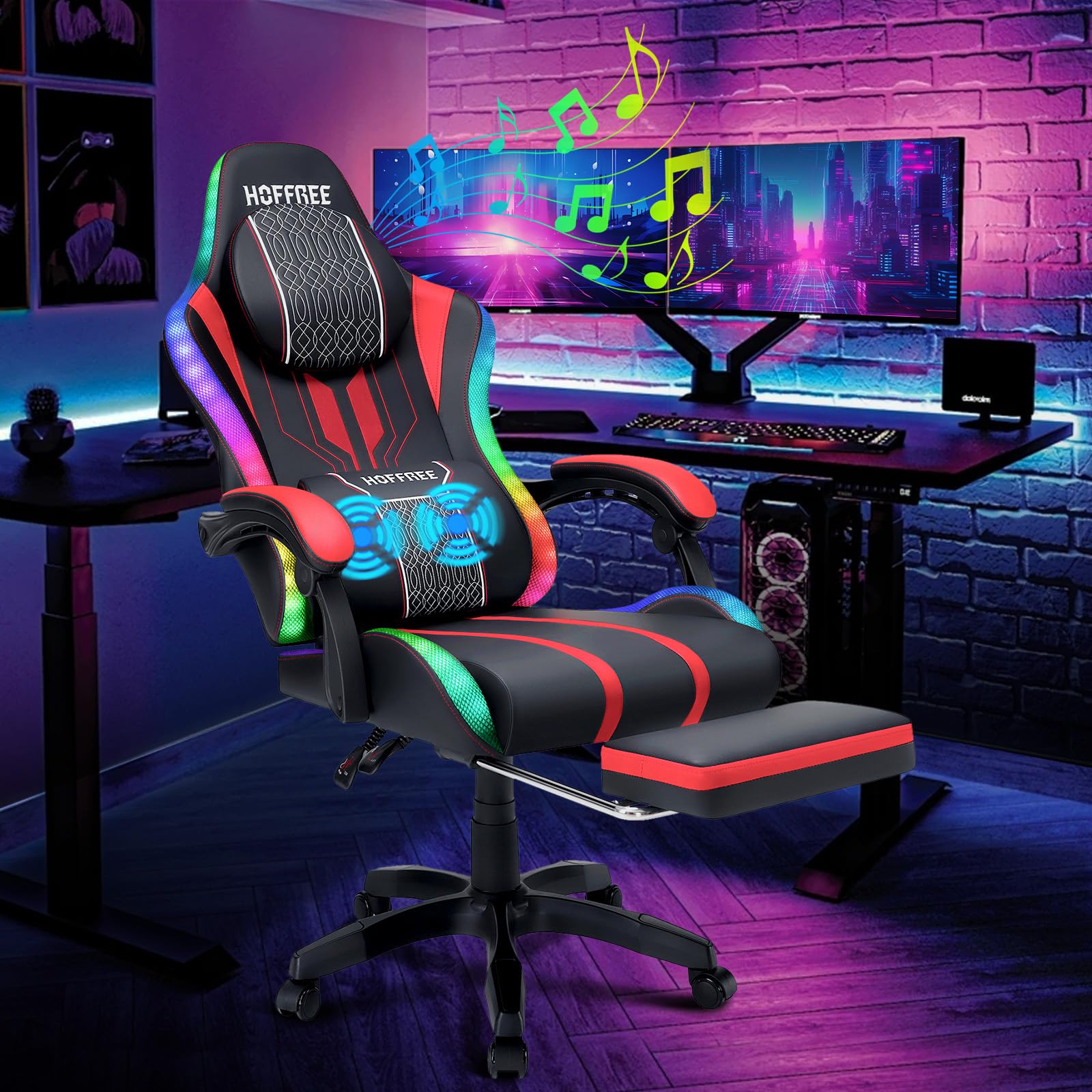 Amazon.com: HOFFREE LED Gaming Chair Massage with Speakers Game Chair ...
