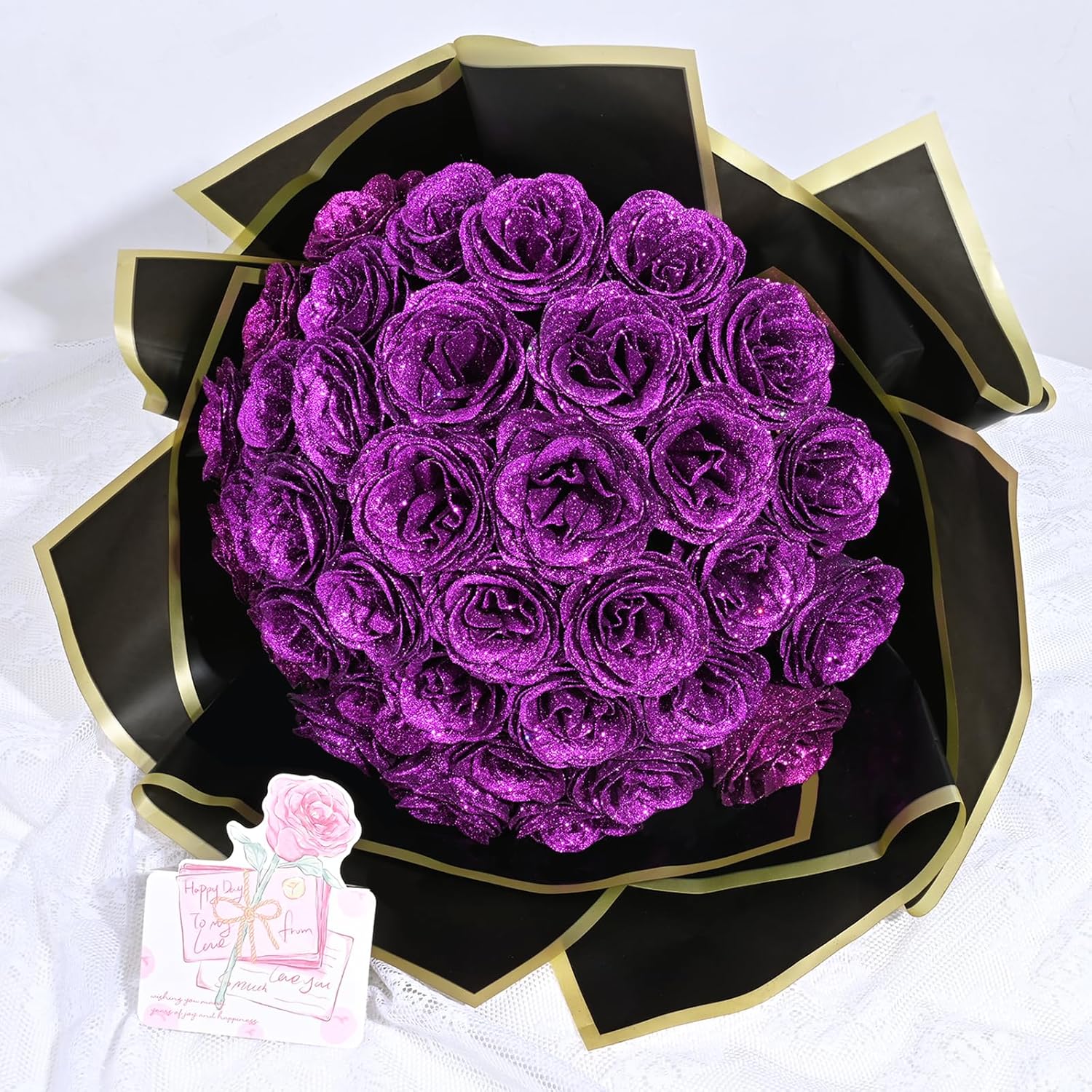 Amazon.com: Waipfaru Glitter Roses Bouquet, DIY Fake Glitter Flowers ...