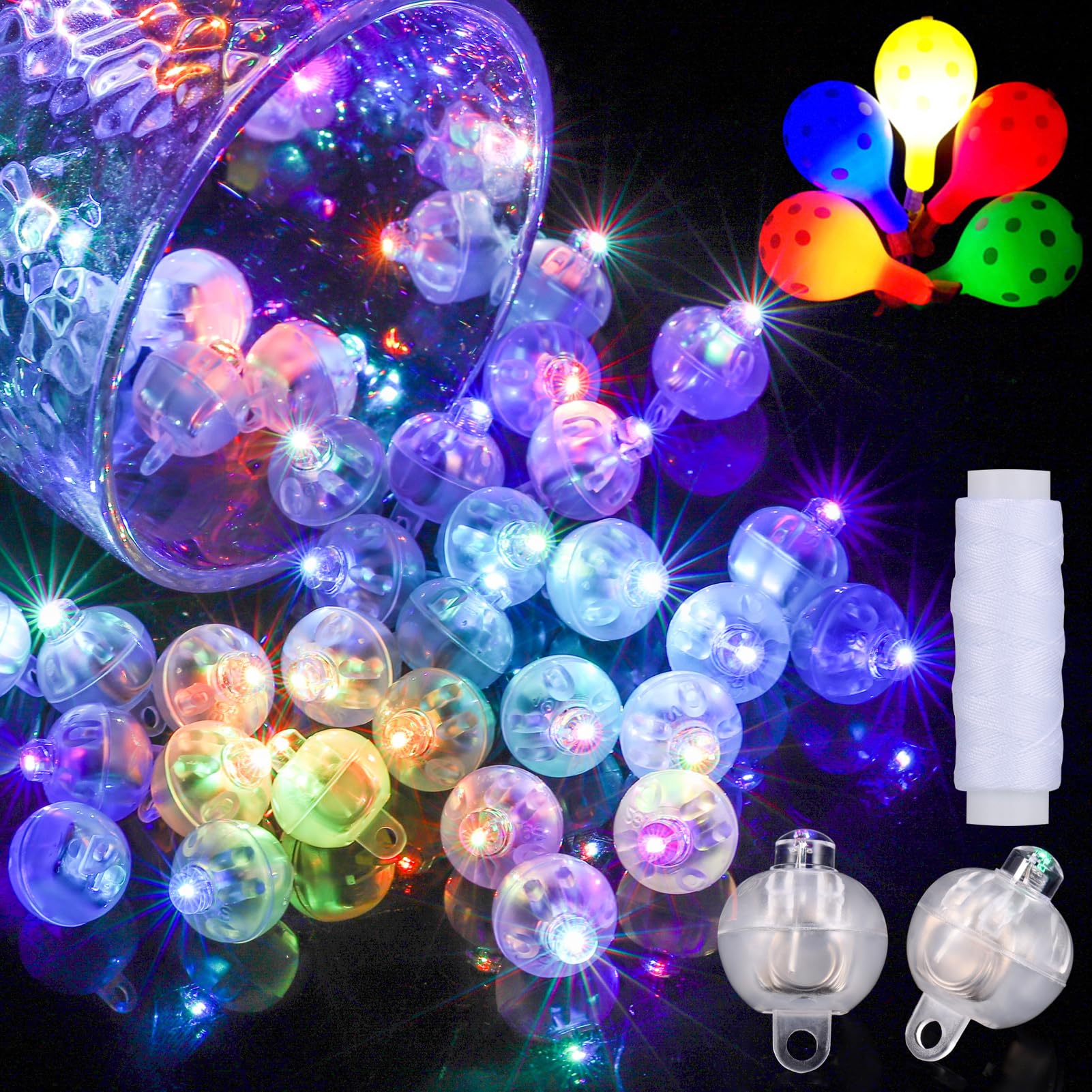 JIZZU Round LED Balloons Lights 80Pcs, Mini LED Lights Balloons Paper ...