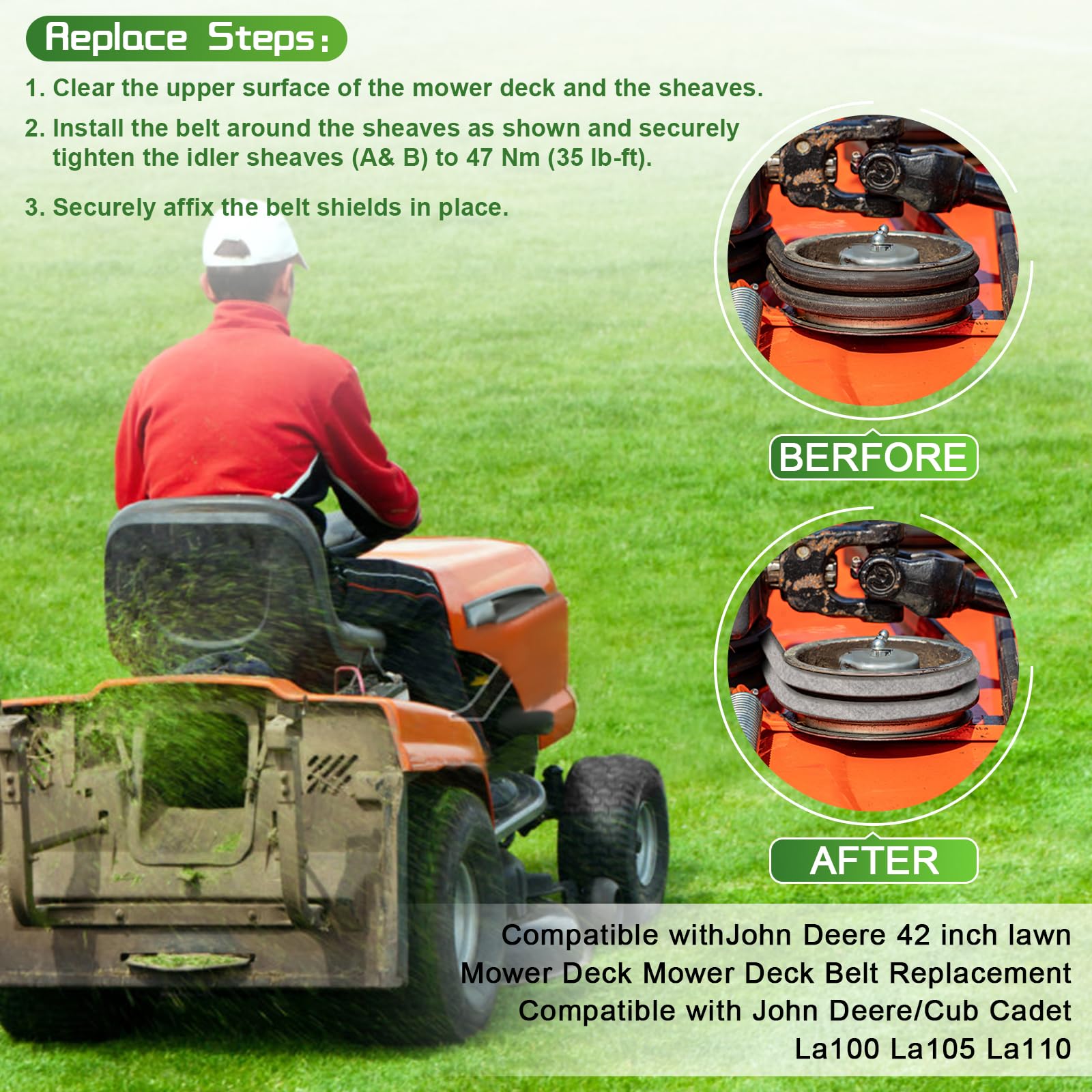 Snapklik.com : 2 Pack Gx20072 Lawn Mower Deck Belt,42" Mower Deck Belt ...