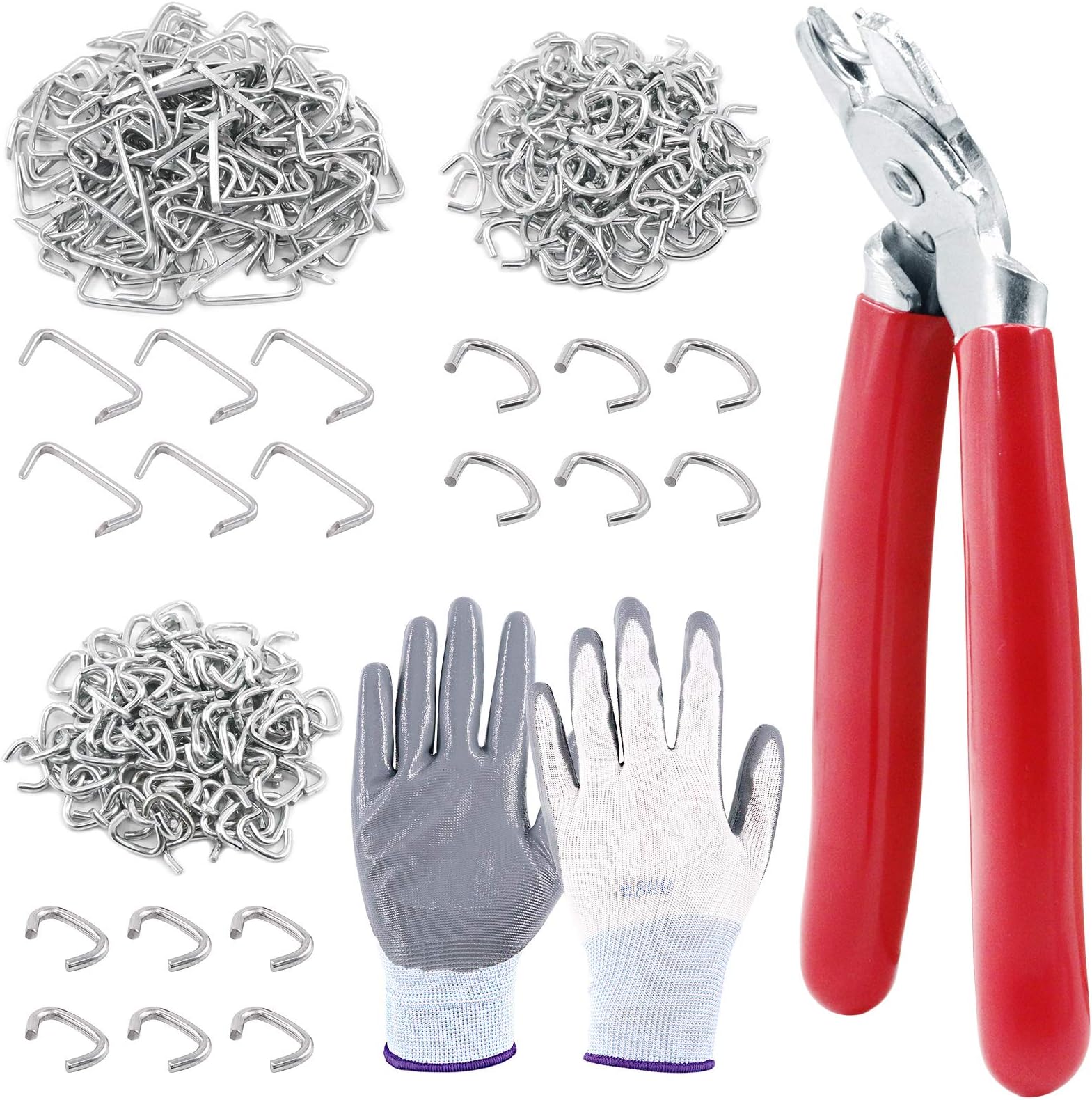 480Pcs 3/4" 1/2" 3/8" 1" Galvanized Hog Rings with Bent Hog Ring Pliers ...